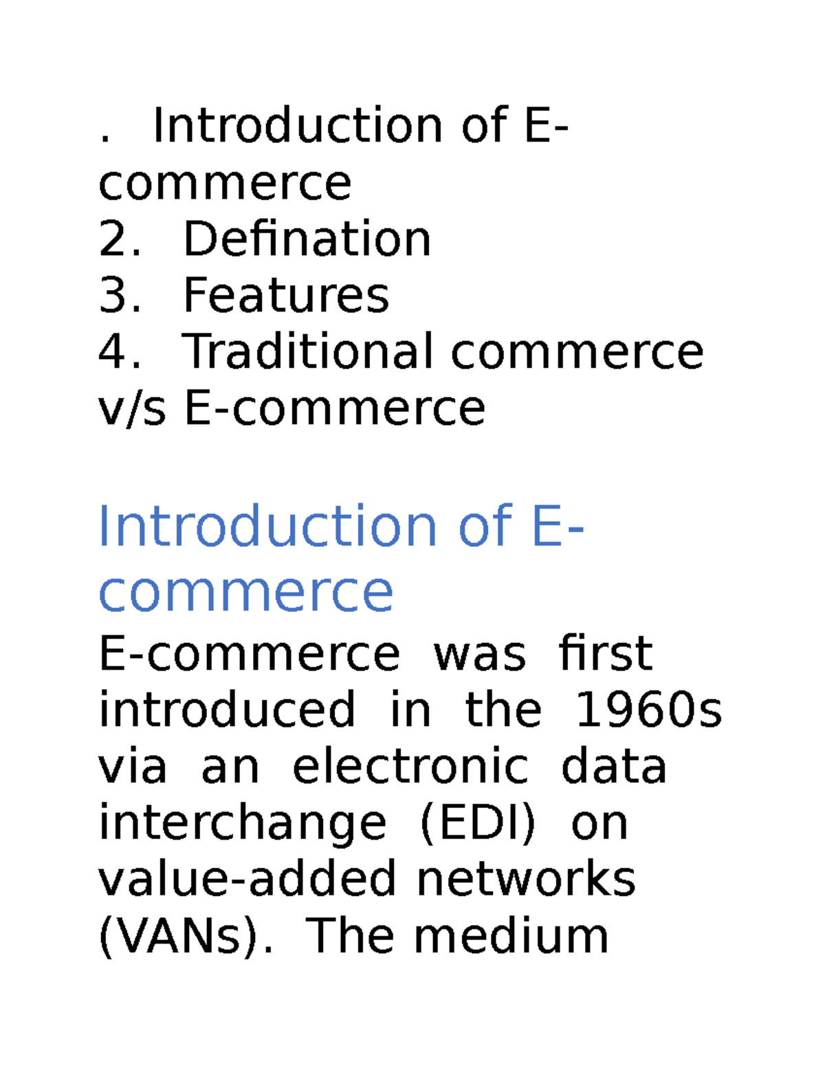BCA 3rd Ecommerce - jg;ouihw;ojs - . Introduction of E- commerce 2 ...