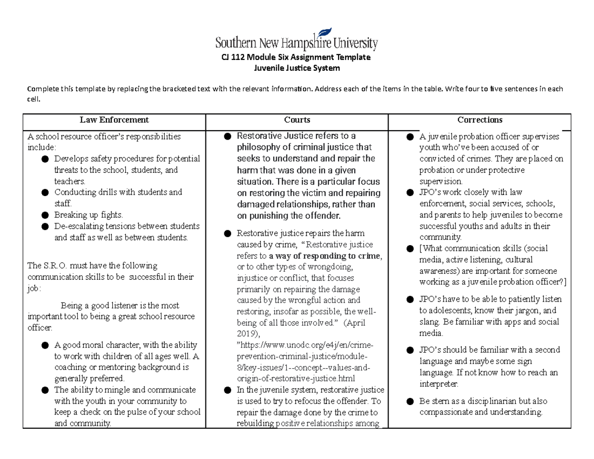 Eg Project 3 CJ 112 MOD 6 - CJ 112 Module Six Assignment Template ...