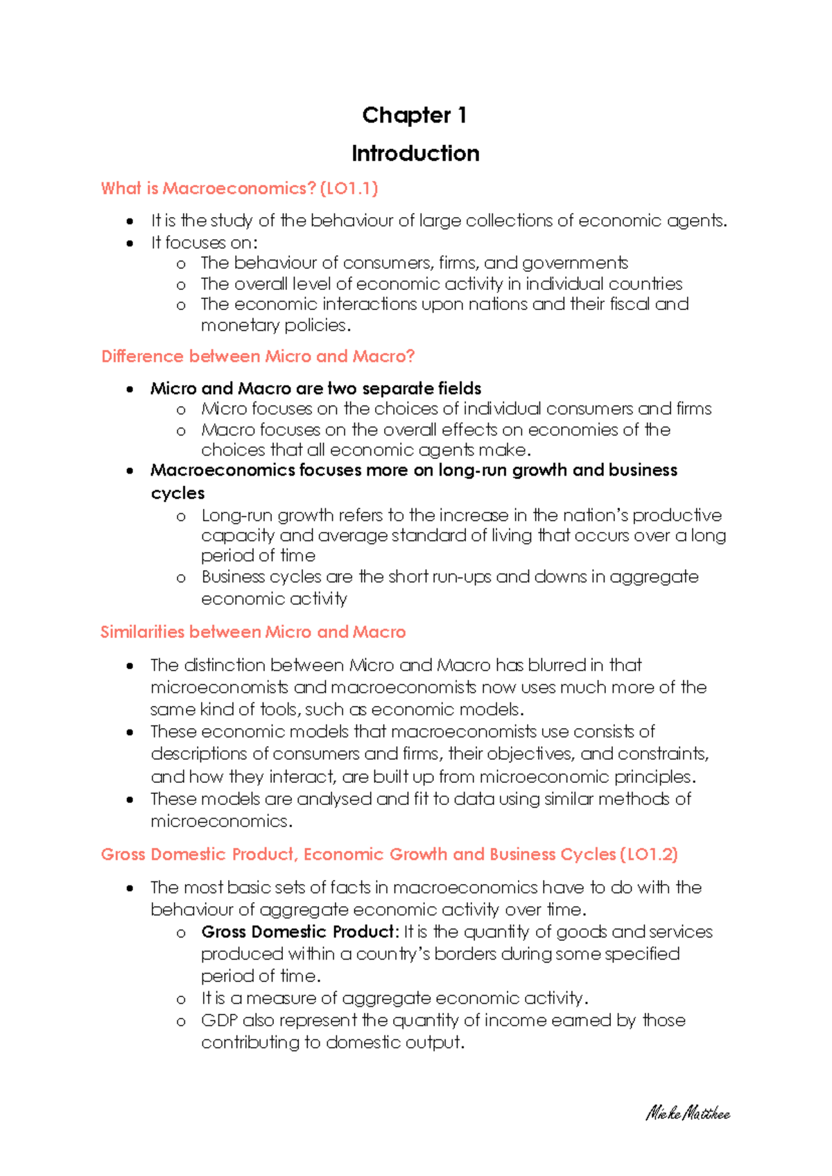 Macroeconomics notes - Chapter 1 Introduction What is Macroeconomics ...