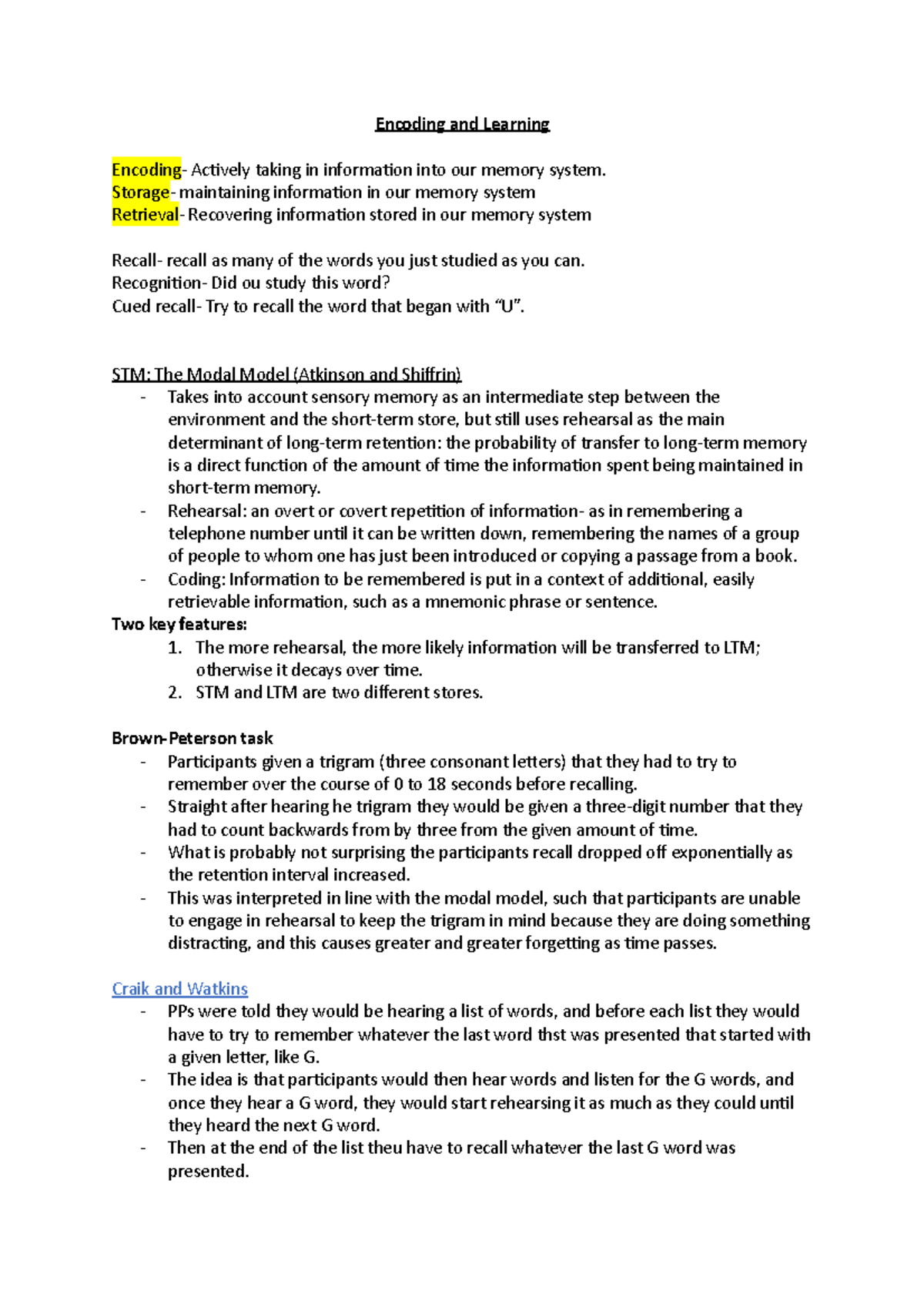 Encoding and Learning - Encoding and Learning Encoding- Actively taking in information into our ...