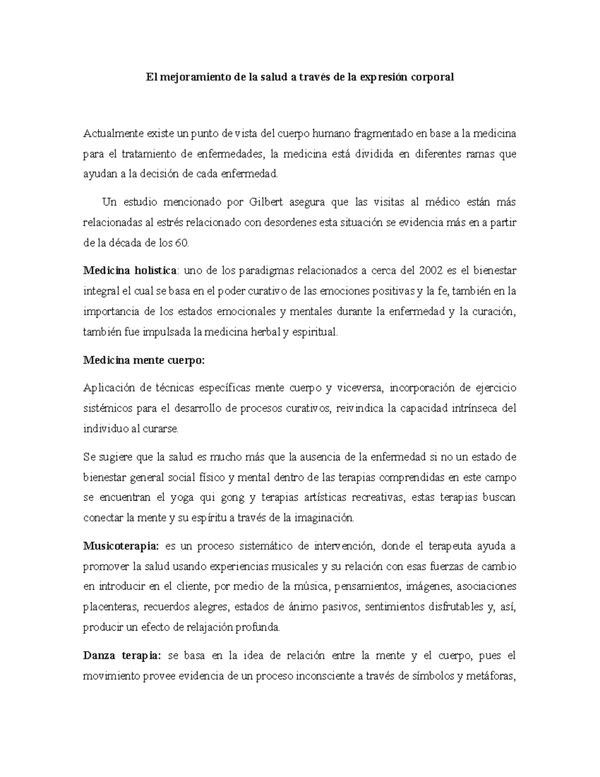 El Mejoramiento De La Salud A Través De La Expresión Corporal El