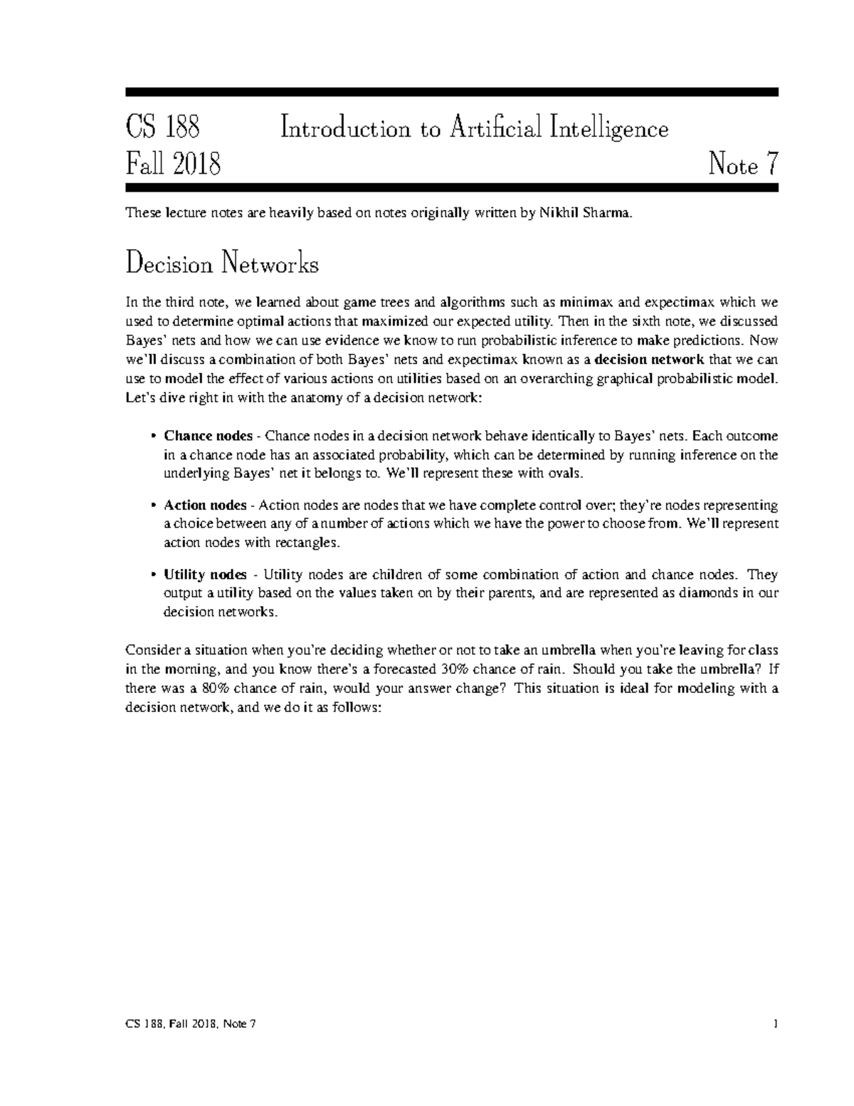 N07-decision-networks - CS 188 Introduction to Artificial Intelligence ...