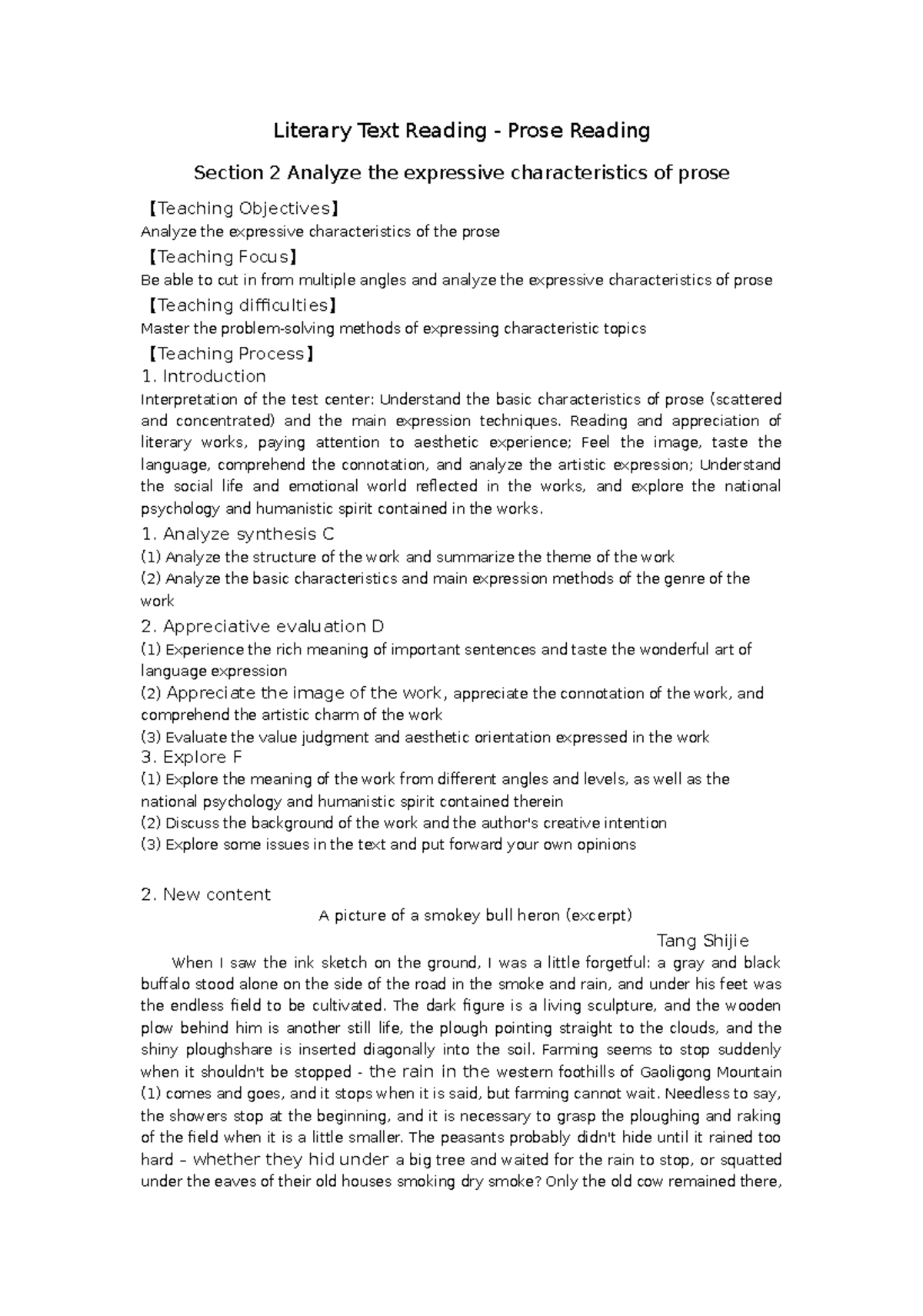 Literary Text Reading - Prose Reading - Introduction Interpretation of ...