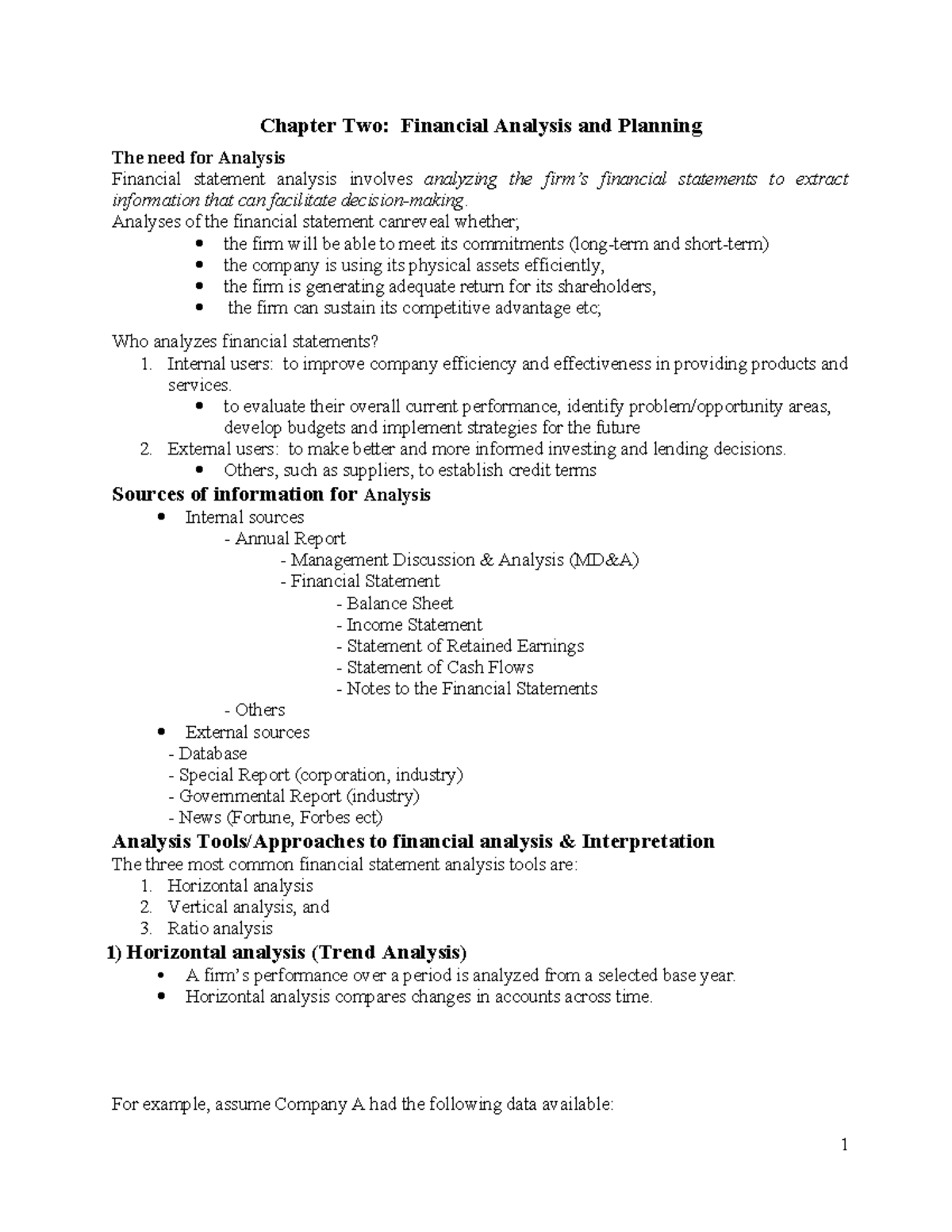 FM I - Chapter 2, Financial Analysis and Planning - Chapter Two ...