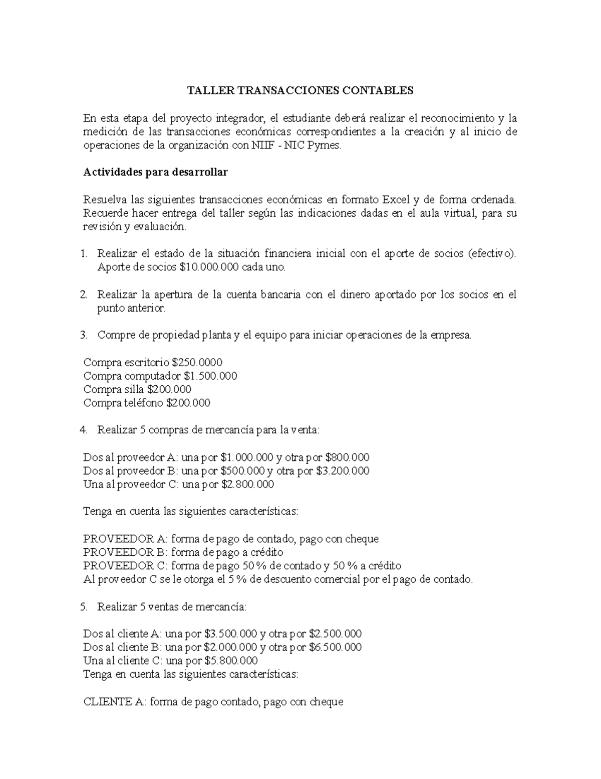 Taller transacciones contables en Excel 1 - TALLER TRANSACCIONES ...