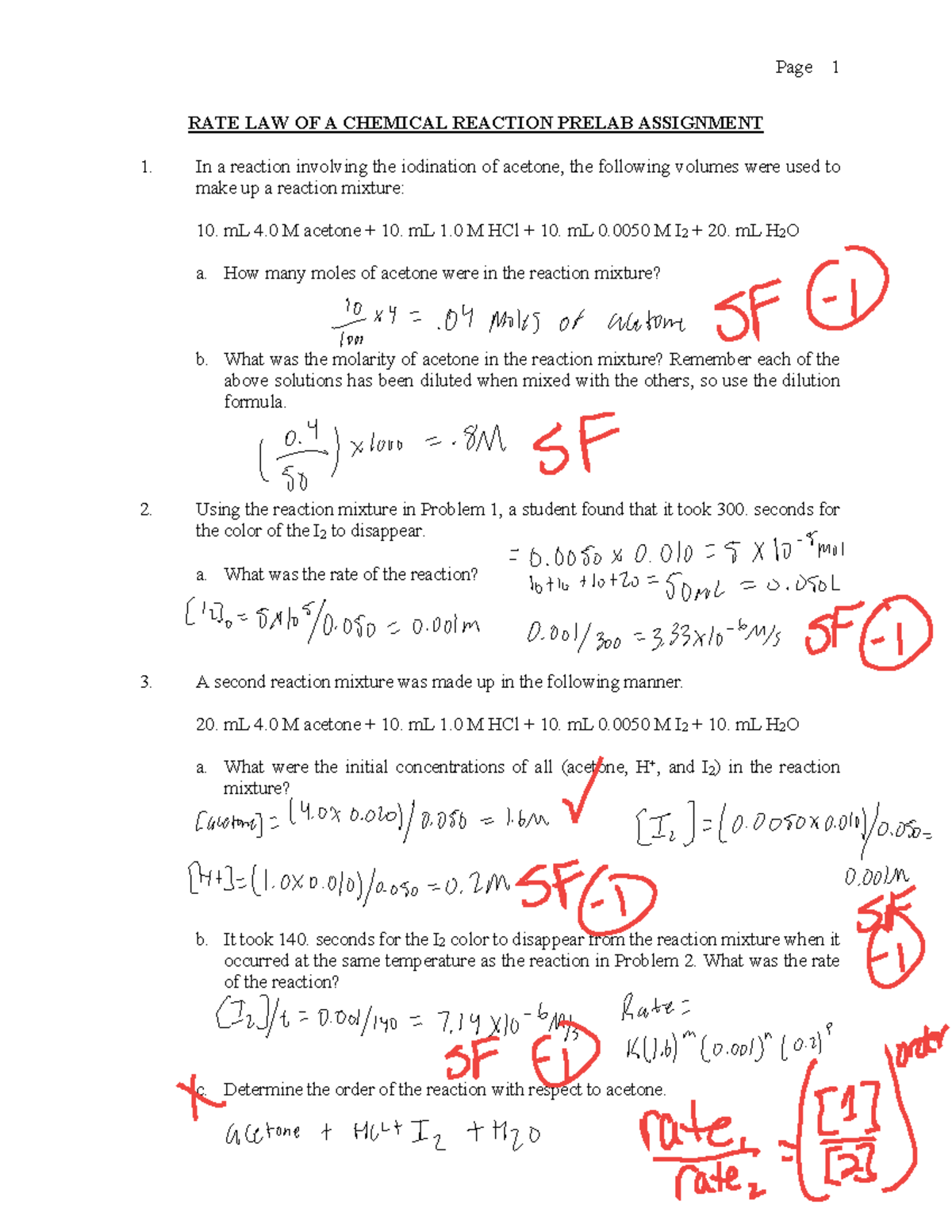 Lab for chemistry - Page 1 RATE LAW OF A CHEMICAL REACTION PRELAB ...