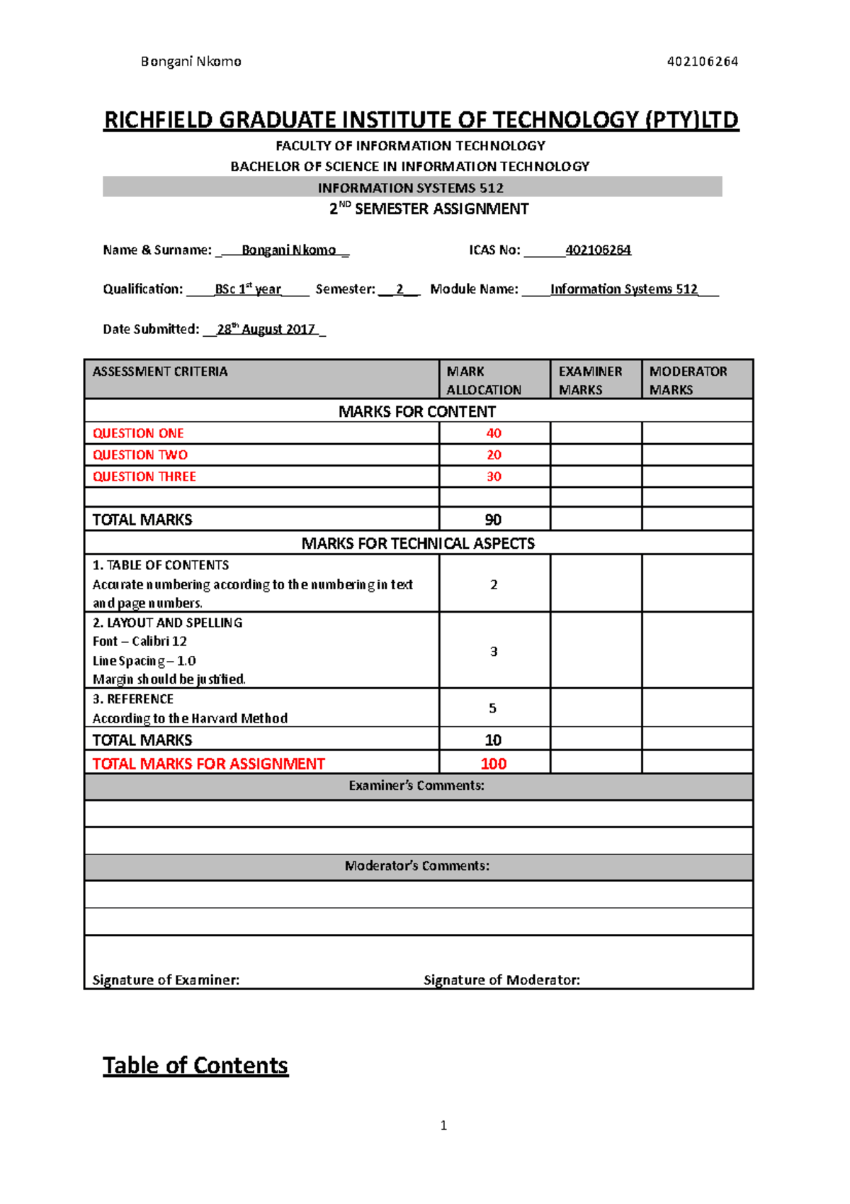 Information Systems 512 - RICHFIELD GRADUATE INSTITUTE OF TECHNOLOGY ...