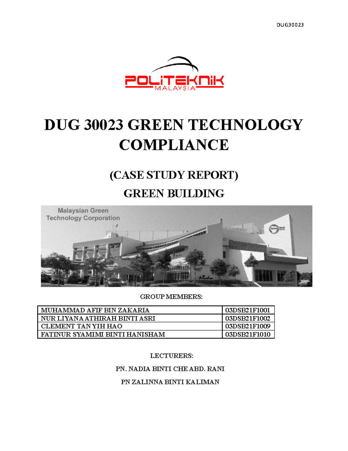 GT - Green Technology - DUG 30023 GREEN TECHNOLOGY COMPLIANCE (CASE ...