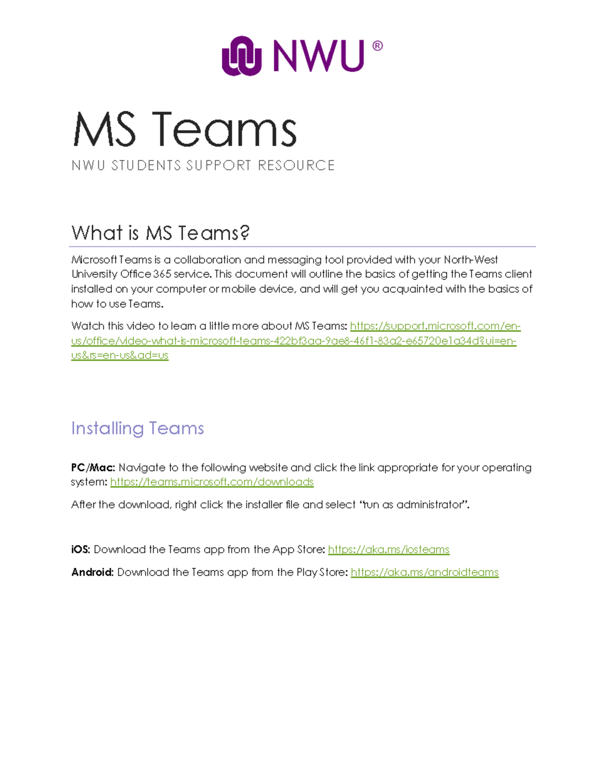MS+Teams+for+students - MS Teams NWU STUDENTS SUPPORT RESOURCE What is ...