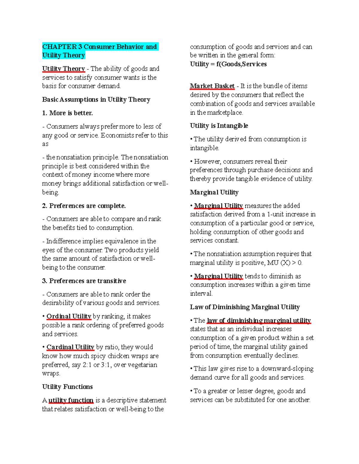 ECO Final EXAM Reviewer - CHAPTER 3 Consumer Behavior and Utility ...