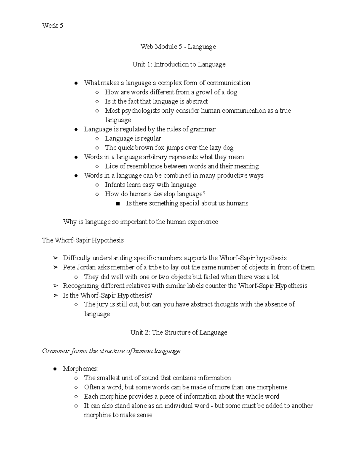 Psych Web Module 5 - Web Module 5 - Language Unit 1: Introduction to ...