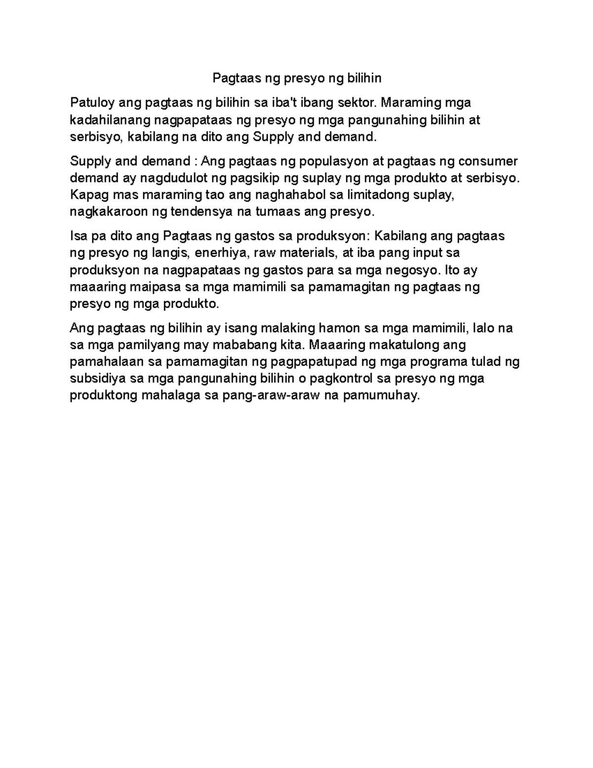Pagtaas ng presyo ng bilihin - Pagtaas ng presyo ng bilihin Patuloy ang ...