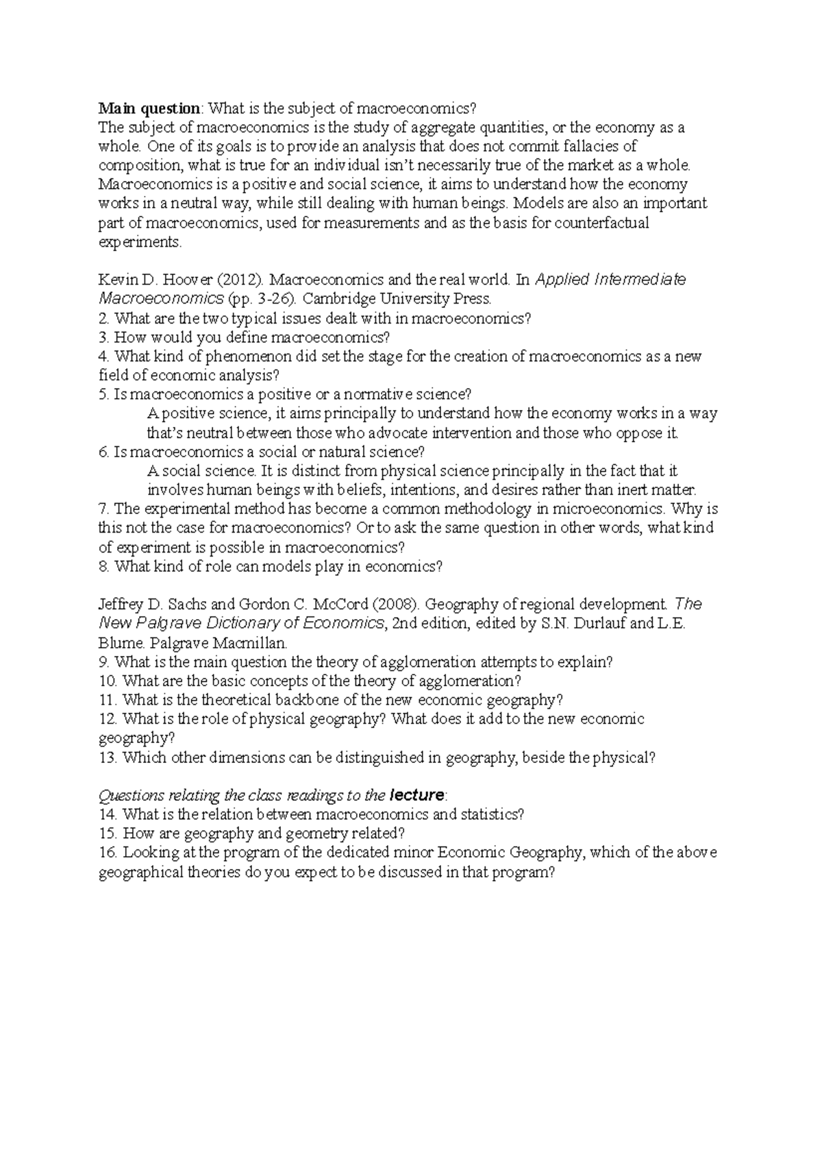 Reading questions 4 - Main question : What is the subject of ...