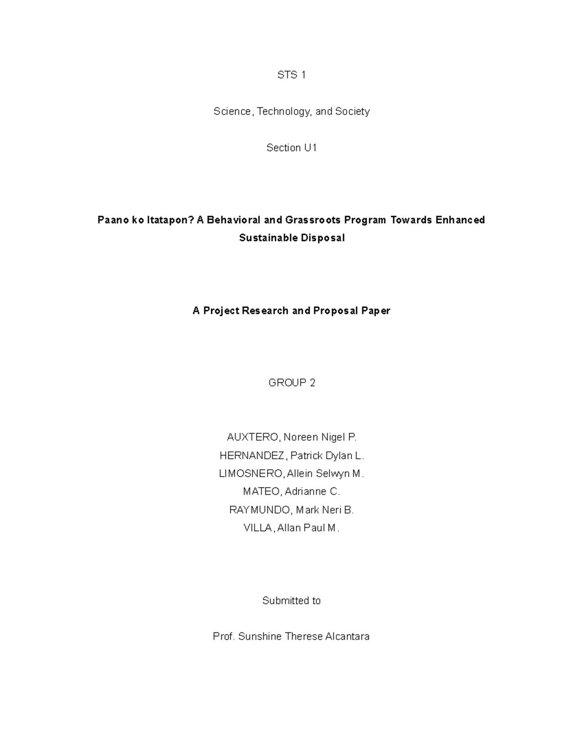 STS 1 Research Paper - STS 1 Science, Technology, and Society Section U ...