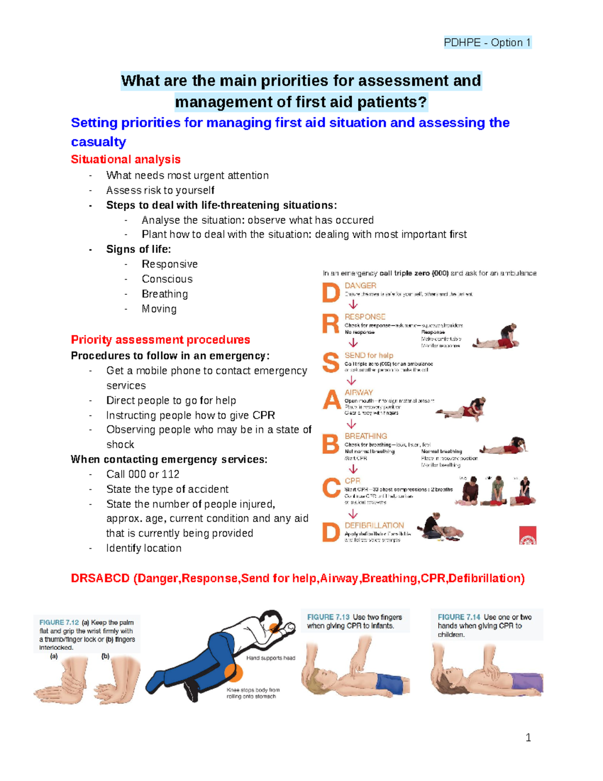 Option 1 - First aid - What are the main priorities for assessment and ...
