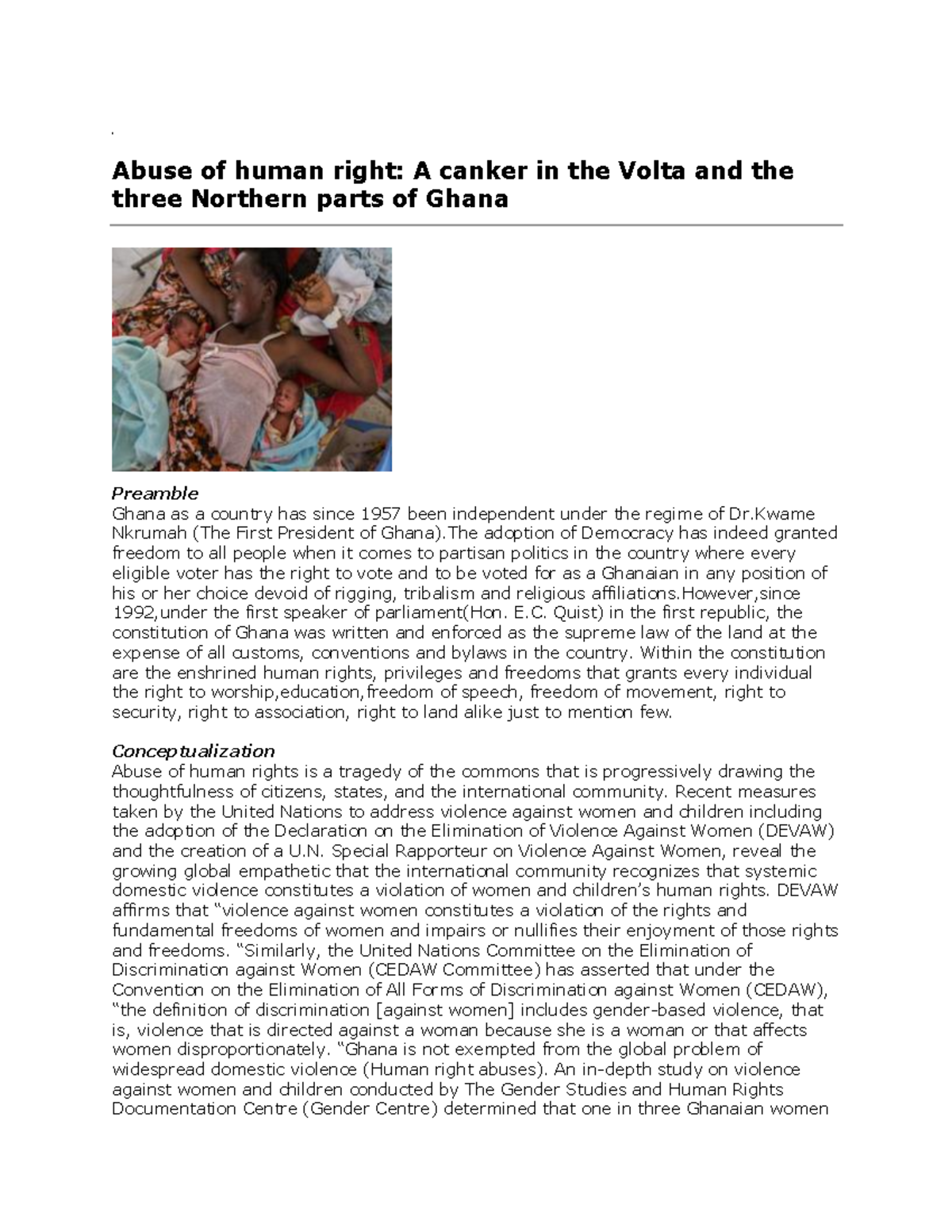 Abuse of human right A canker in the Volta and the three Northern parts ...
