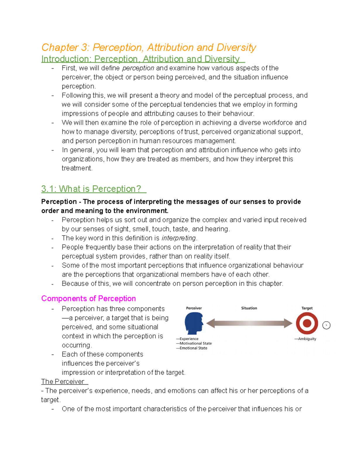 Chapter 3 Notes - Chapter 3: Perception, Attribution and Diversity ...