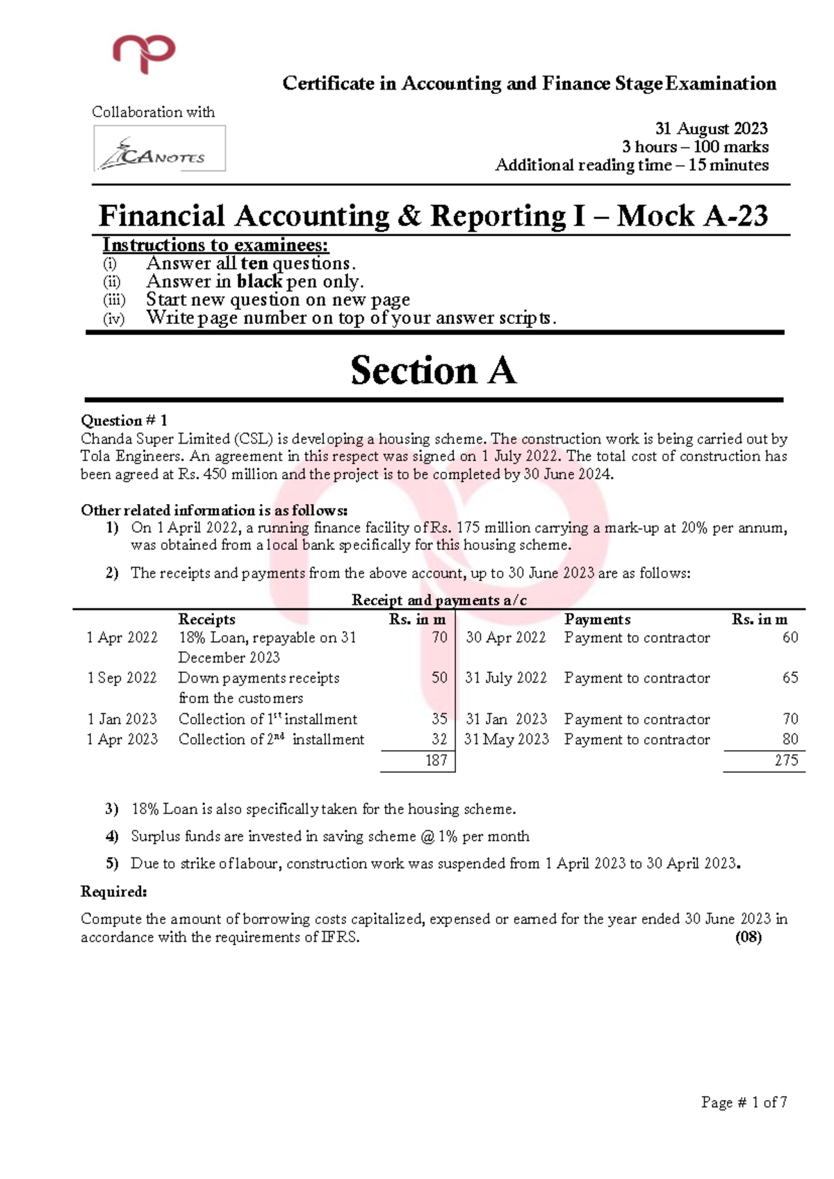 CAF-01 FAR-1 Mock Test - notes - Certificate in Accounting and Finance ...