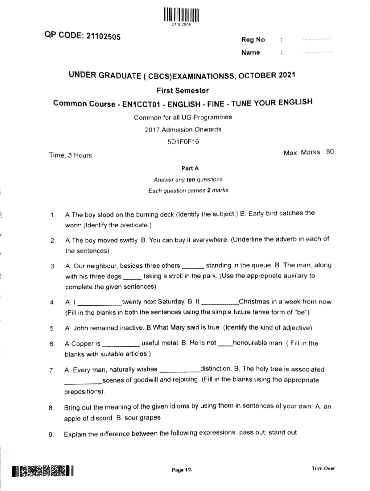 Adobe Scan 16-Dec-2022 - 1102605 QP CODE: 21102505 Reg No ******* Name UNDER GRADUATE ( - Studocu