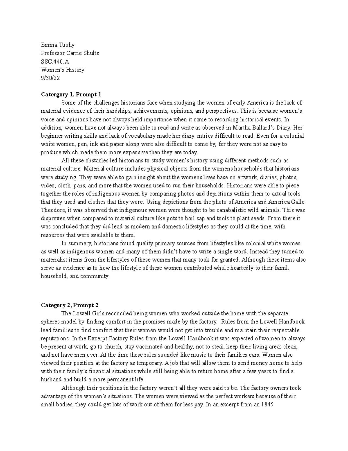 SSC.440 Exam1Short Response-Emma Tuohy - Emma Tuohy Professor Carrie ...