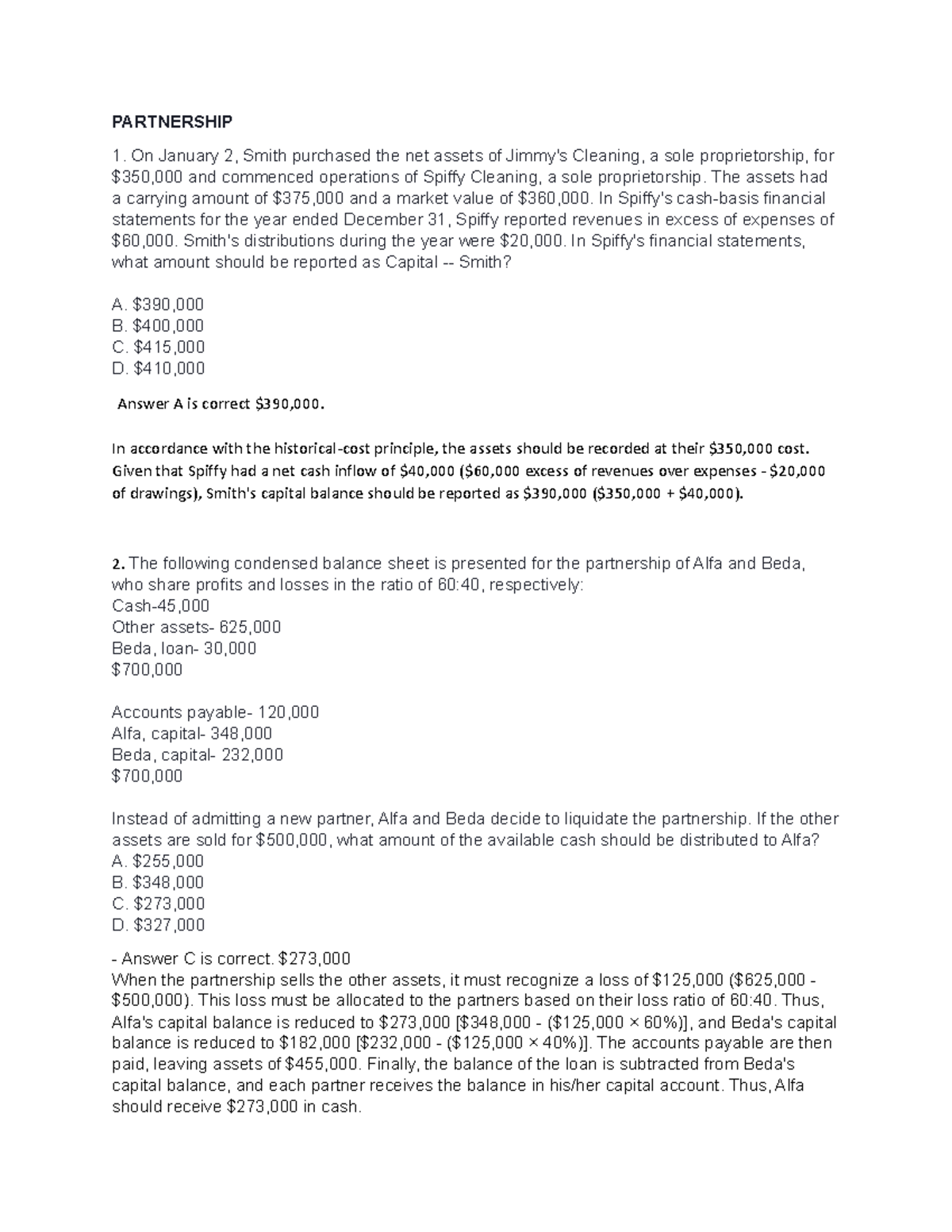 Partnership - Just study well. - PARTNERSHIP On January 2, Smith ...