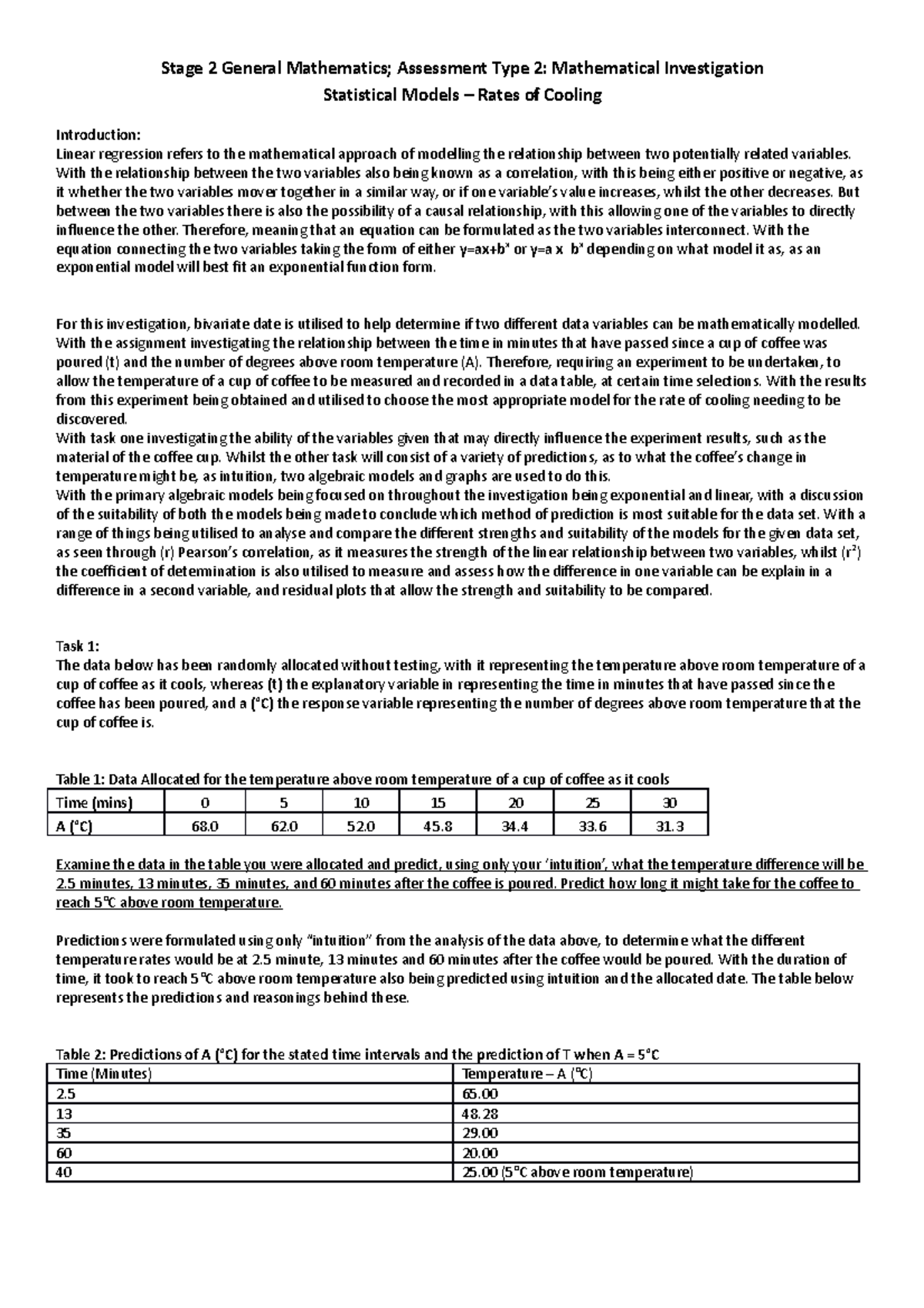 Math Investigation - Stage 2 General Mathematics; Assessment Type 2 ...