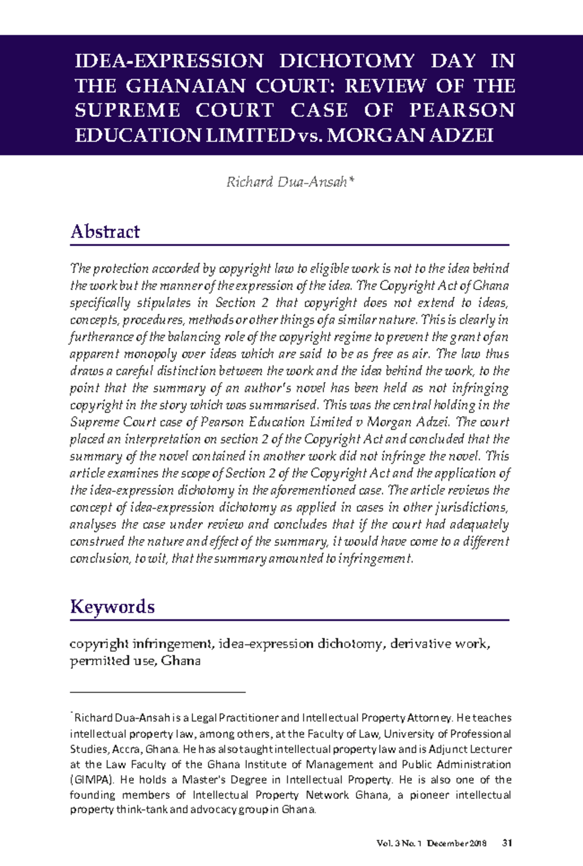 IP LAW-Idea-Expression Dichotomy Article Richard Dua-Ansah - IDEA ...