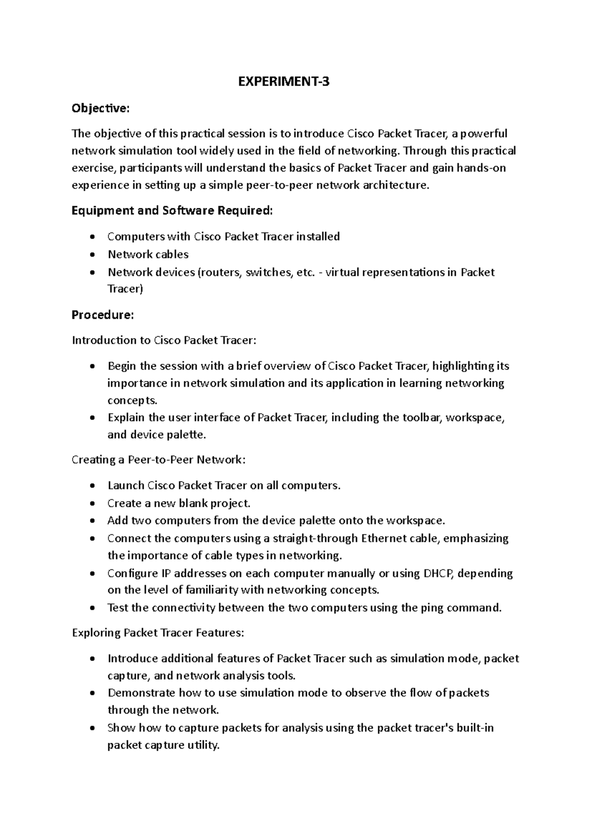 Exp 3 cn - practical - EXPERIMENT- 3 Objective: The objective of this practical session is to ...