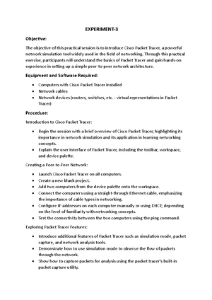 Experiment-6 cn - practical - EXPERIMENT- 6 Objective: To simulate a network environment ...