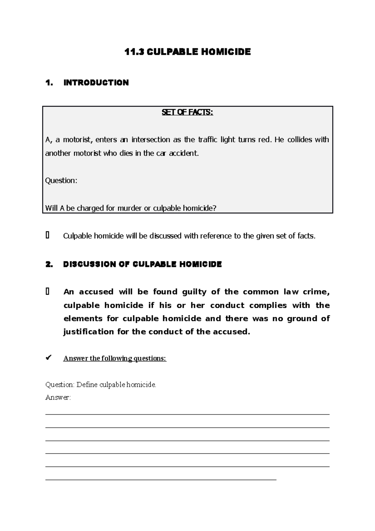 Chapter 11 culpable homicide - 11 CULPABLE HOMICIDE 1. INTRODUCTION SET ...