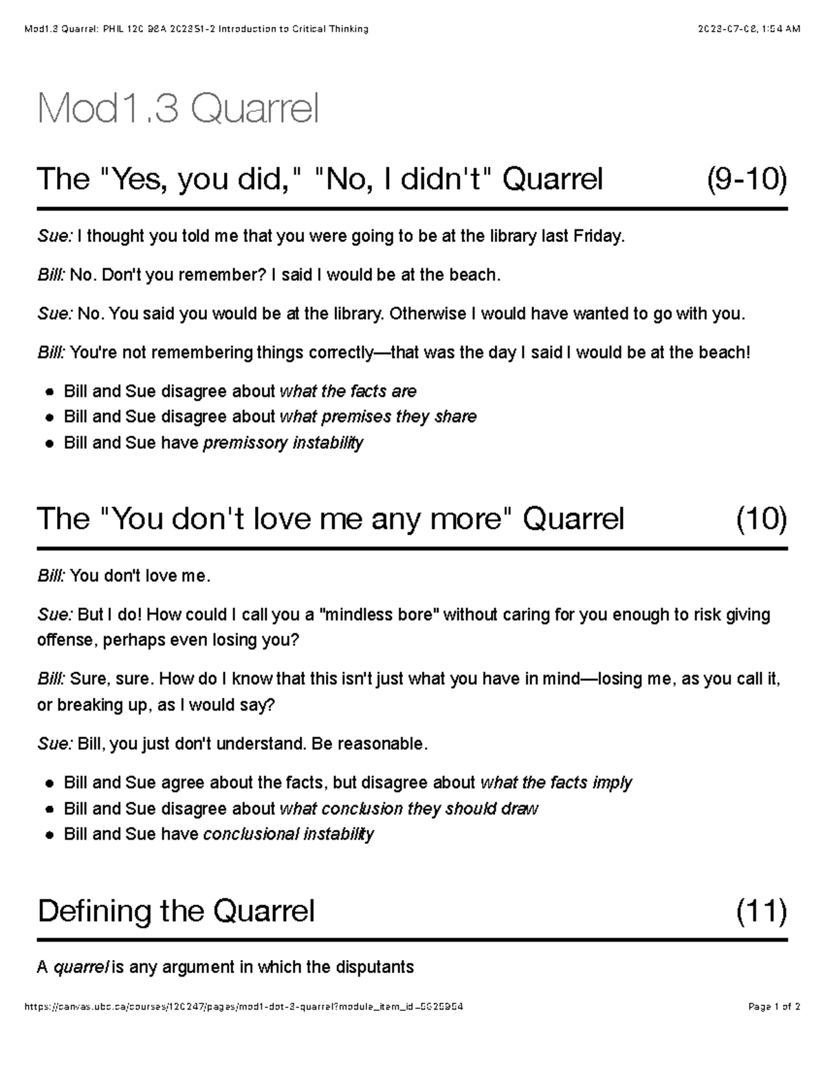 Mod1.3 Quarrel: PHIL 120 98A 2023S1-2 Introduction to Critical Thinking ...