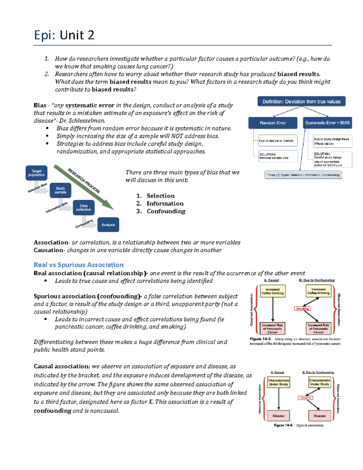 Epi Unit 2 - Chapter summary for DE - Epi: Unit 2 1. How do researchers ...