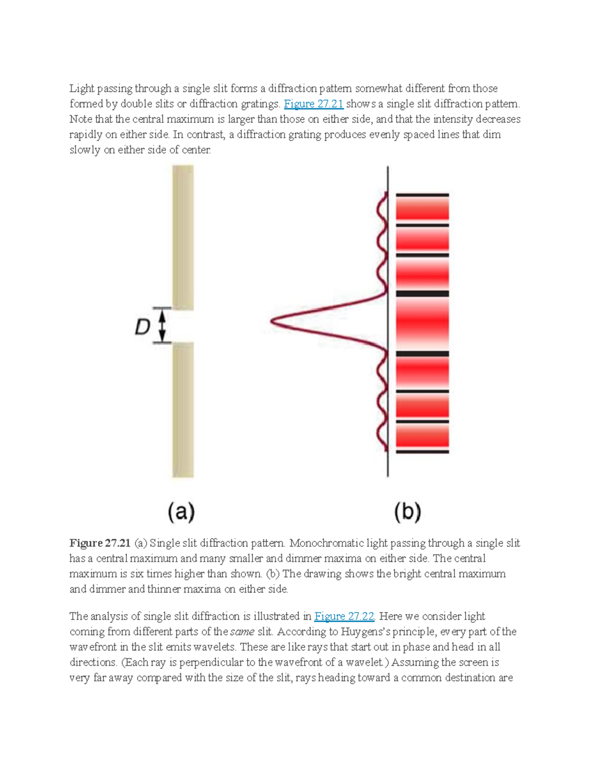 Lesson note on Single Slit Experiment - Light passing through a single slit forms a diffraction ...