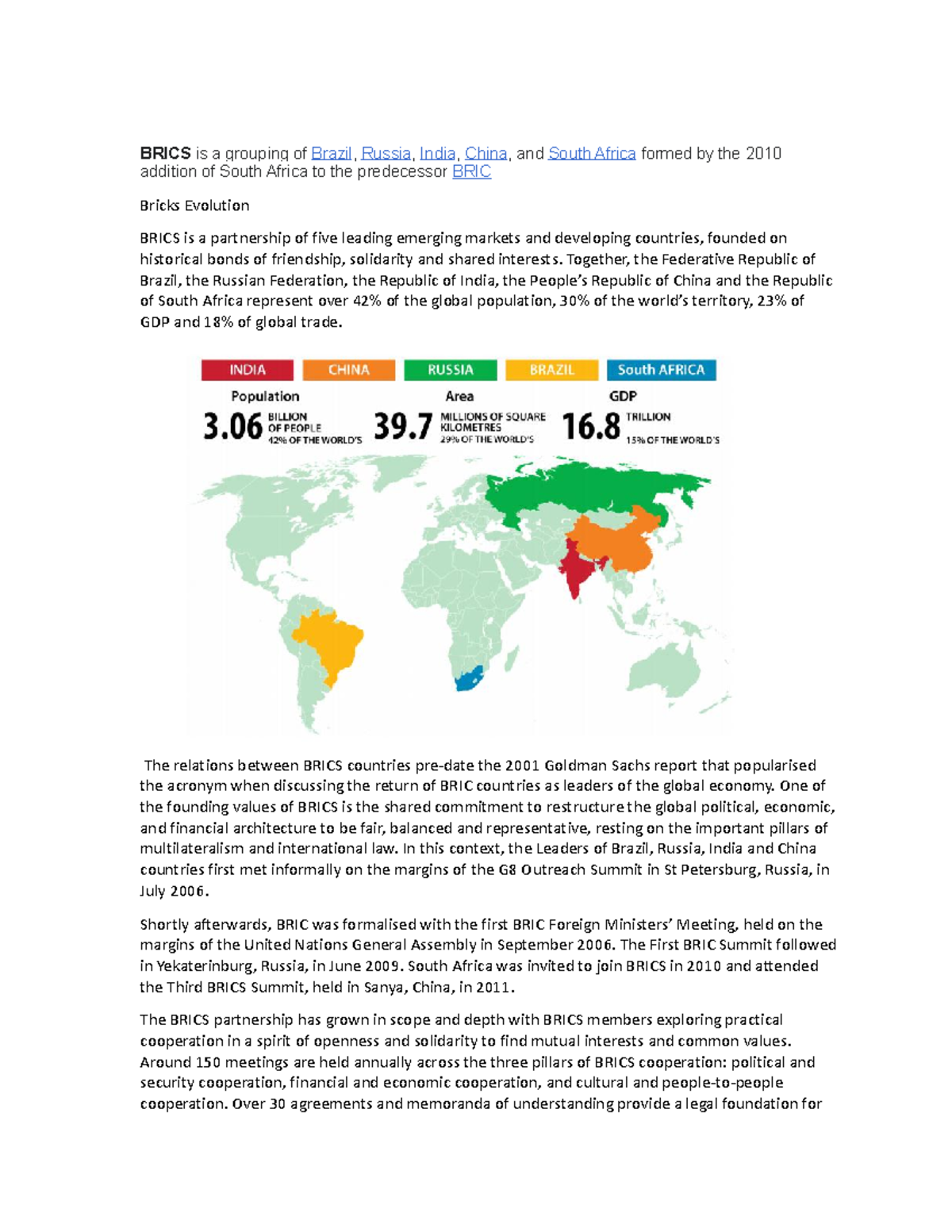 Bricks introduction - sadasd - BRICS is a grouping of Brazil, Russia ...