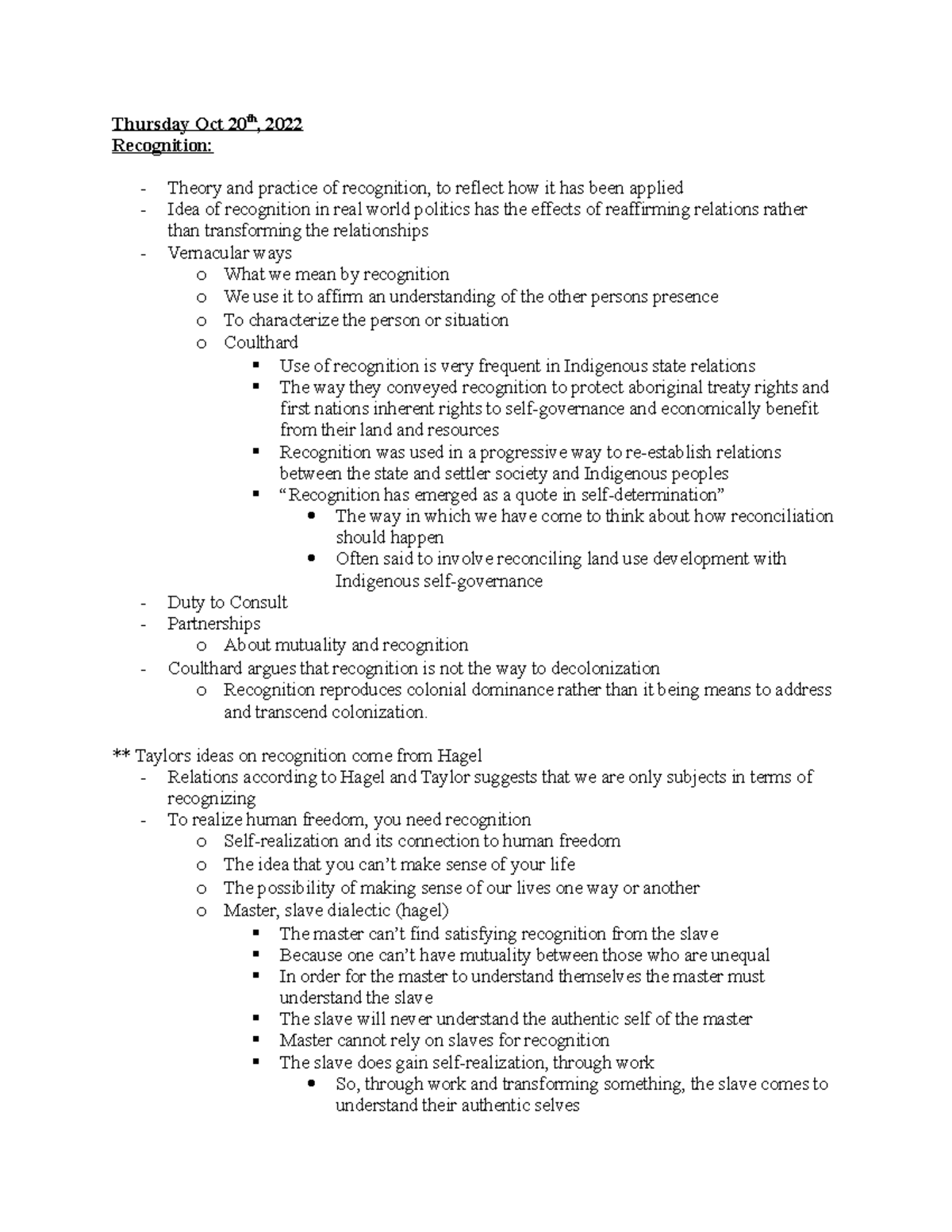 Thursday Oct 20th 305 Notes - Thursday Oct 20th, 2022 Recognition ...