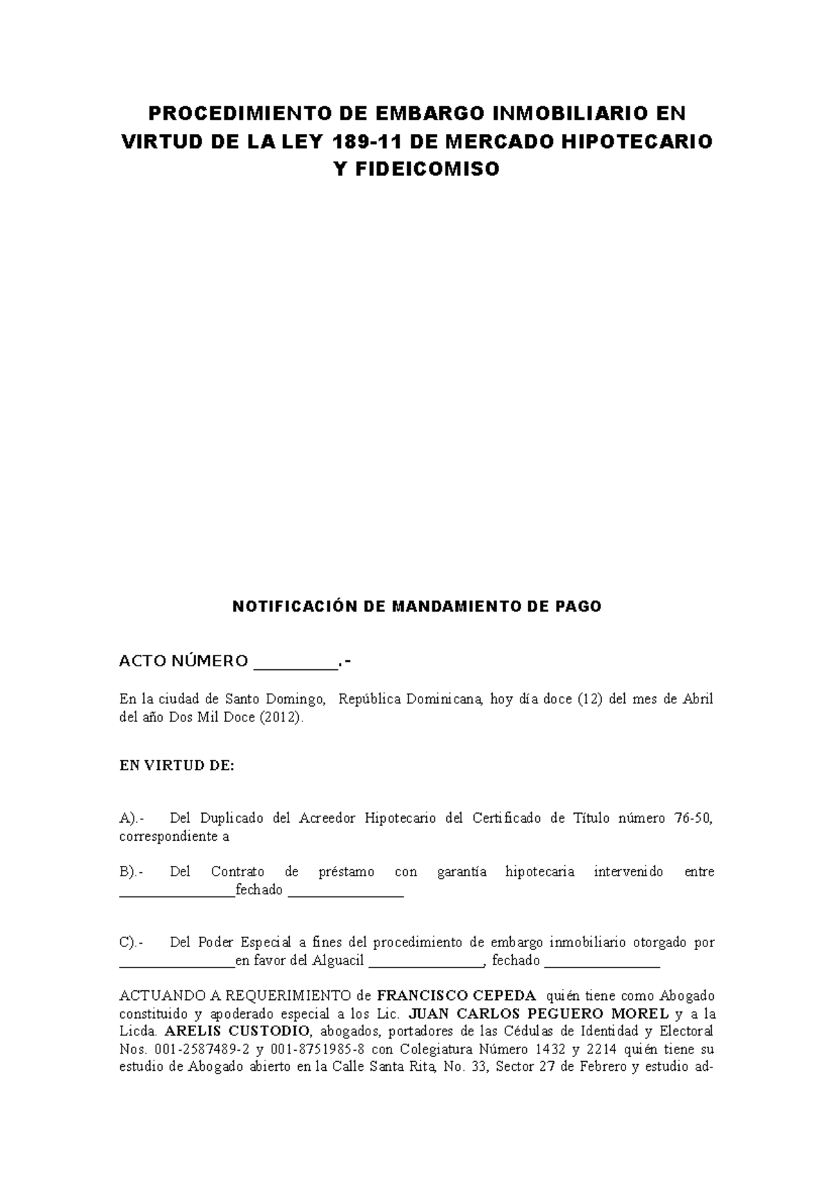 284219353 Procedimiento de Embargo Inmobiliario en Virtud de La Ley 189 ...
