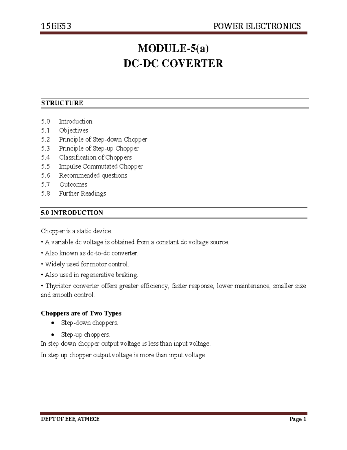 M5 - Lecture note - MODULE-5(a) DC-DC COVERTER STRUCTURE 5 Introduction ...