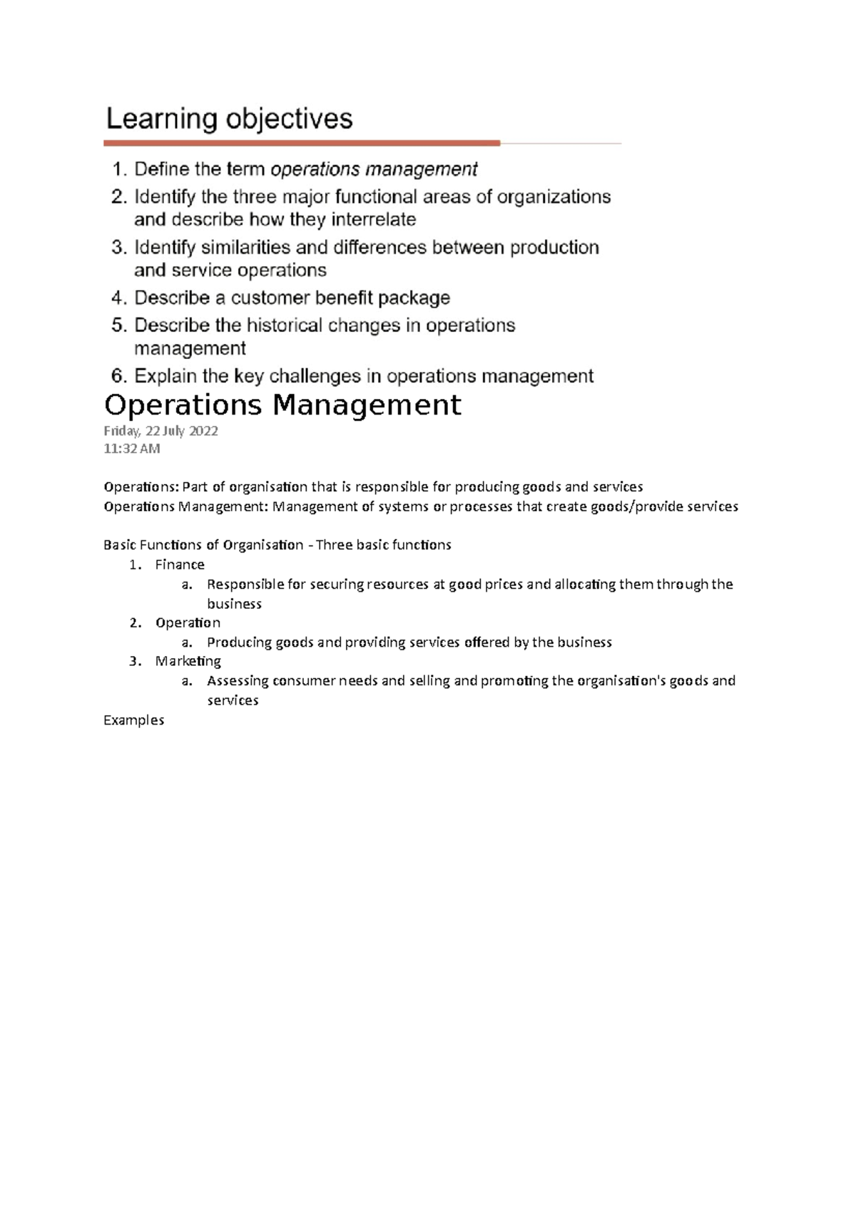 Operations Management Notes - Operations Management Friday, 22 July ...