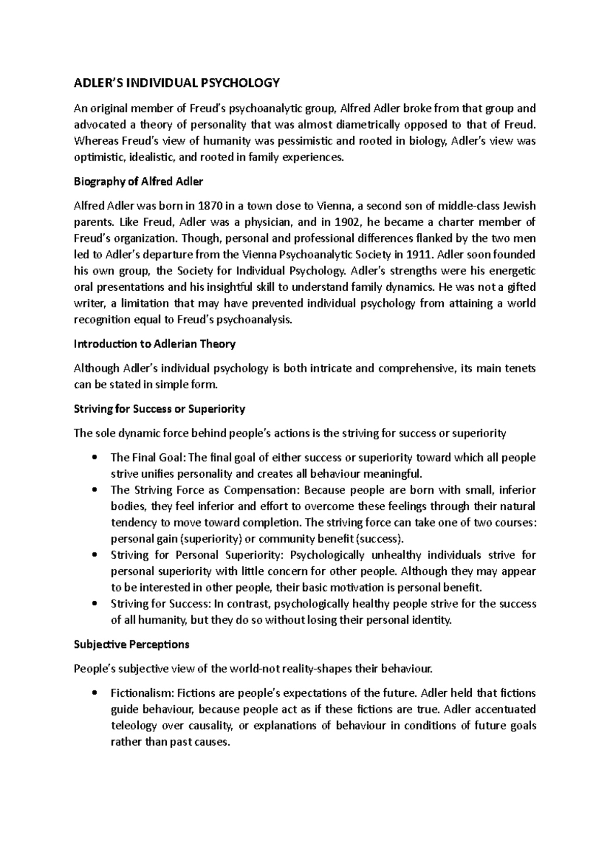 Adler’S Individual Psychology - ADLER’S INDIVIDUAL PSYCHOLOGY An ...