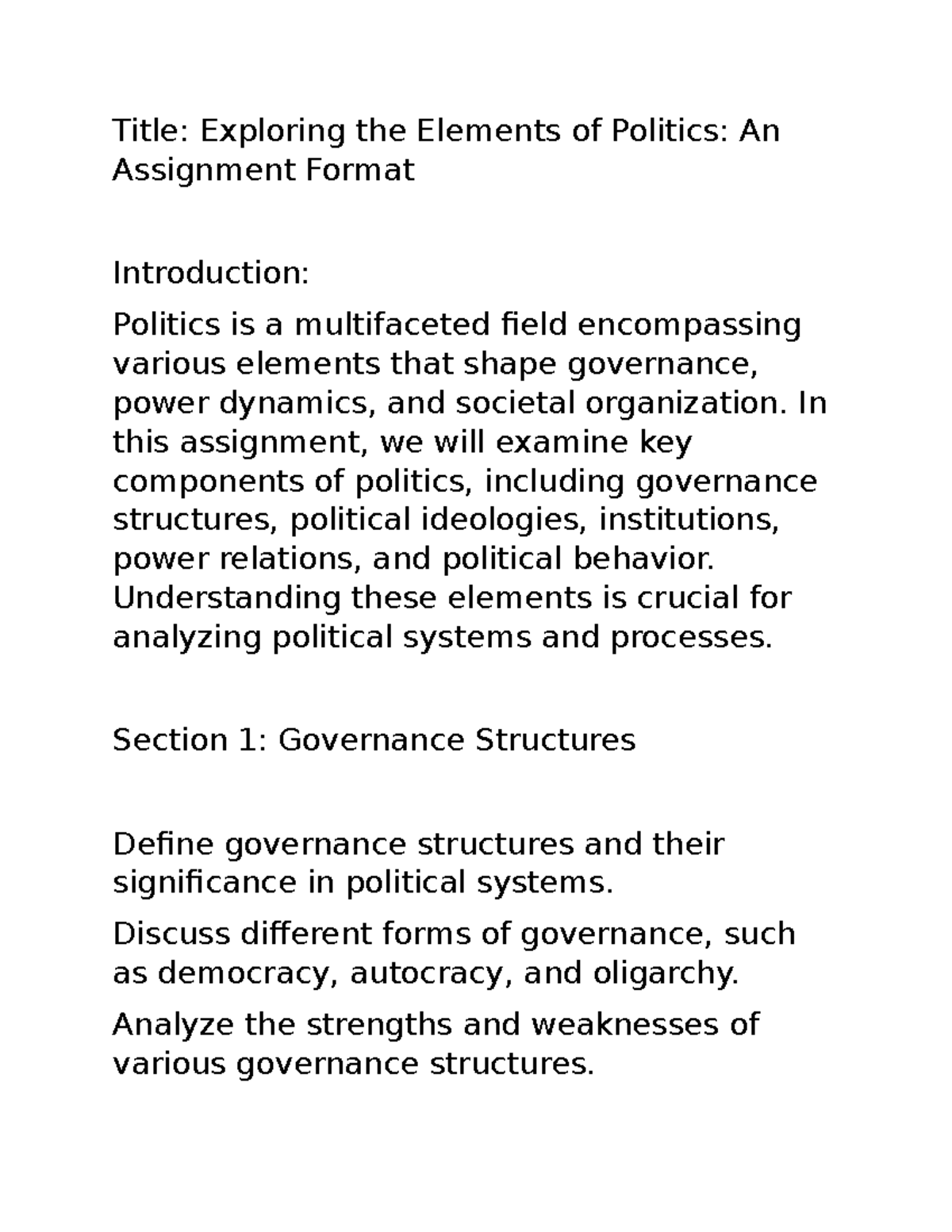 Politics - NOTHING - Title: Exploring the Elements of Politics: An ...