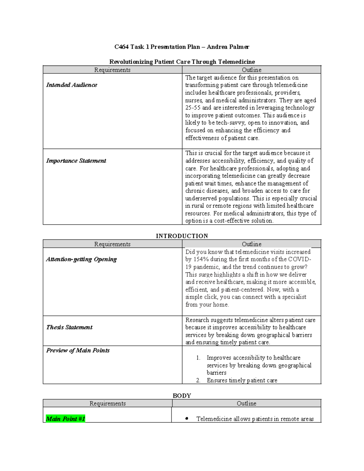 Presentation Plan Task 1 - C464 Task 1 Presentation Plan – Andrea ...