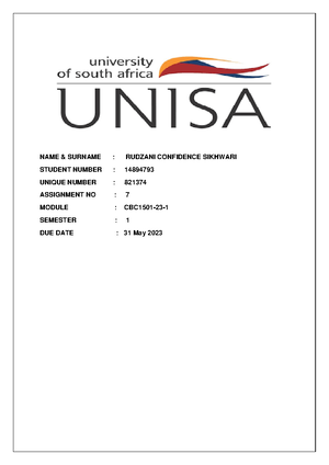 Assessment 2 (page 5 of 20) CBC150 1 - UNISA 2023 CBC1501-23-S2 Welcome ...