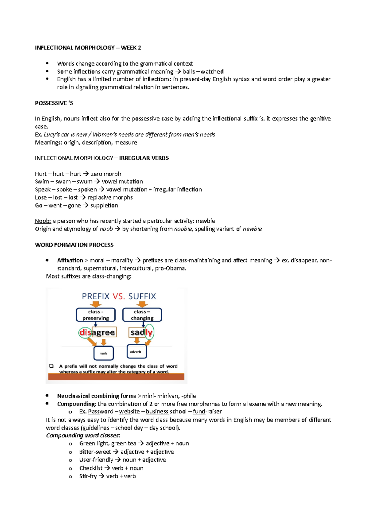 Word formation process - INFLECTIONAL MORPHOLOGY – WEEK 2 Words change ...