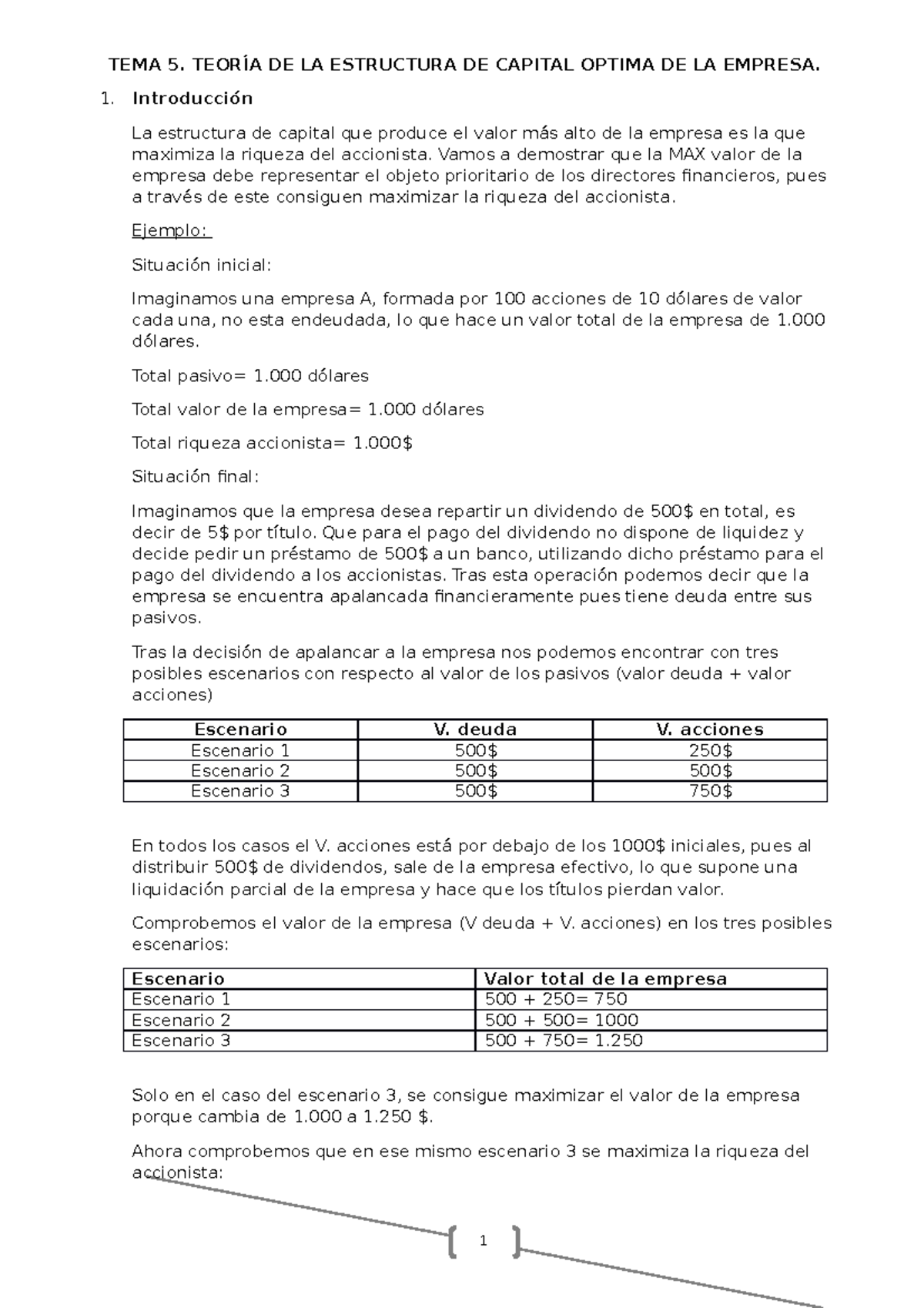 TEMA 5 - capital optimo de la empresa - TEMA 5. TEORÍA DE LA ESTRUCTURA ...