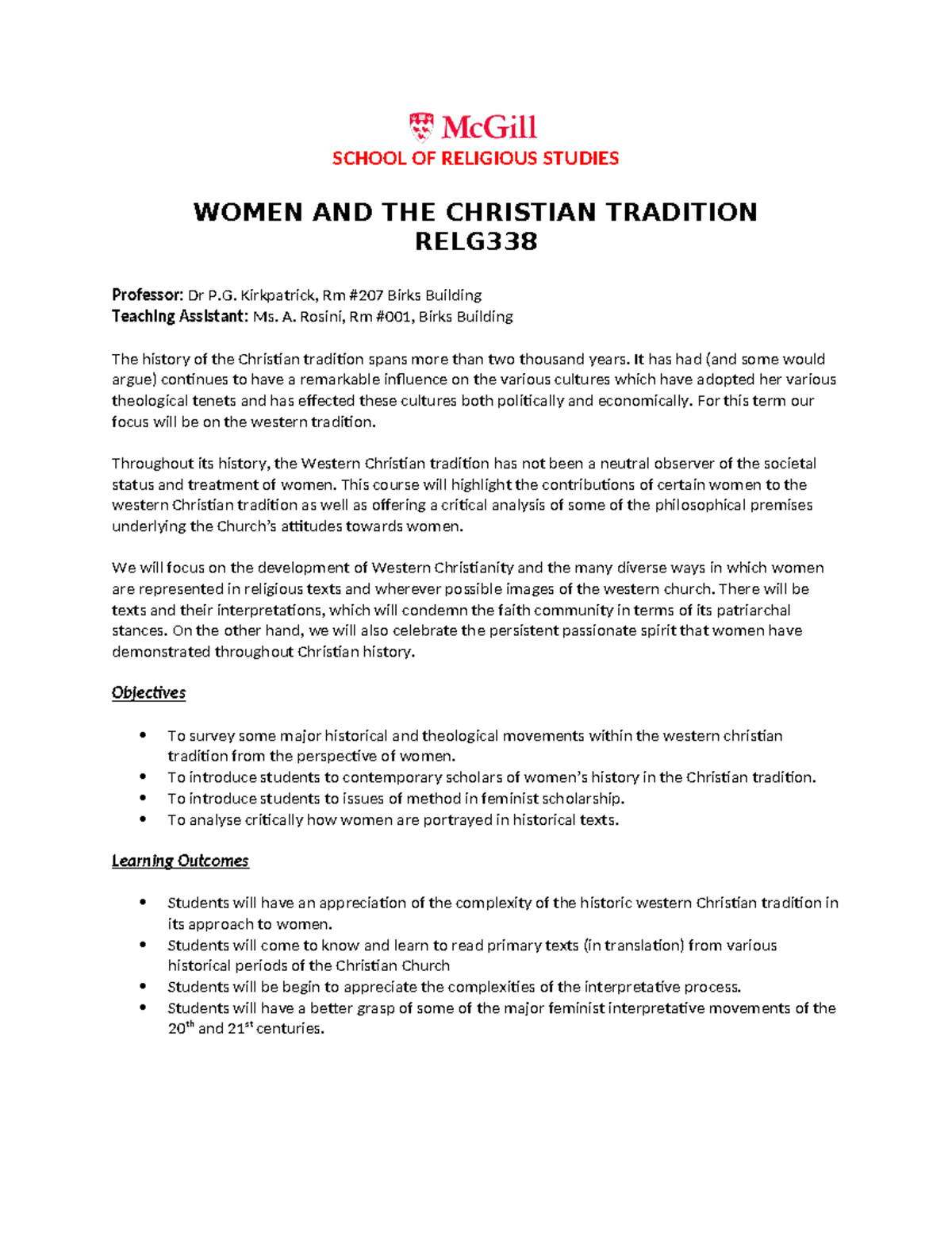 W23 RELG 338 syllabus - Assignment - SCHOOL OF RELIGIOUS STUDIES WOMEN ...