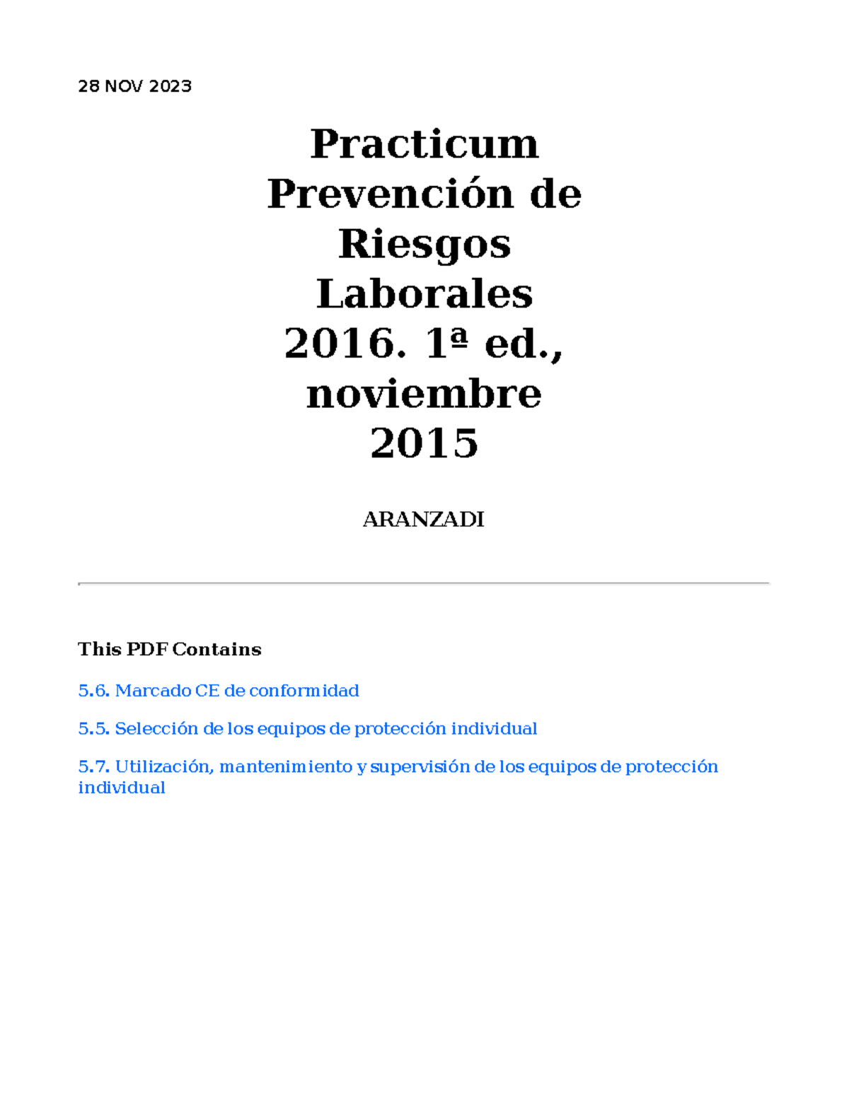Tema 2 - Tema 2 de PRL - Practicum Prevención de Riesgos Laborales 2016. 1ª ed., noviembre 2015 ...