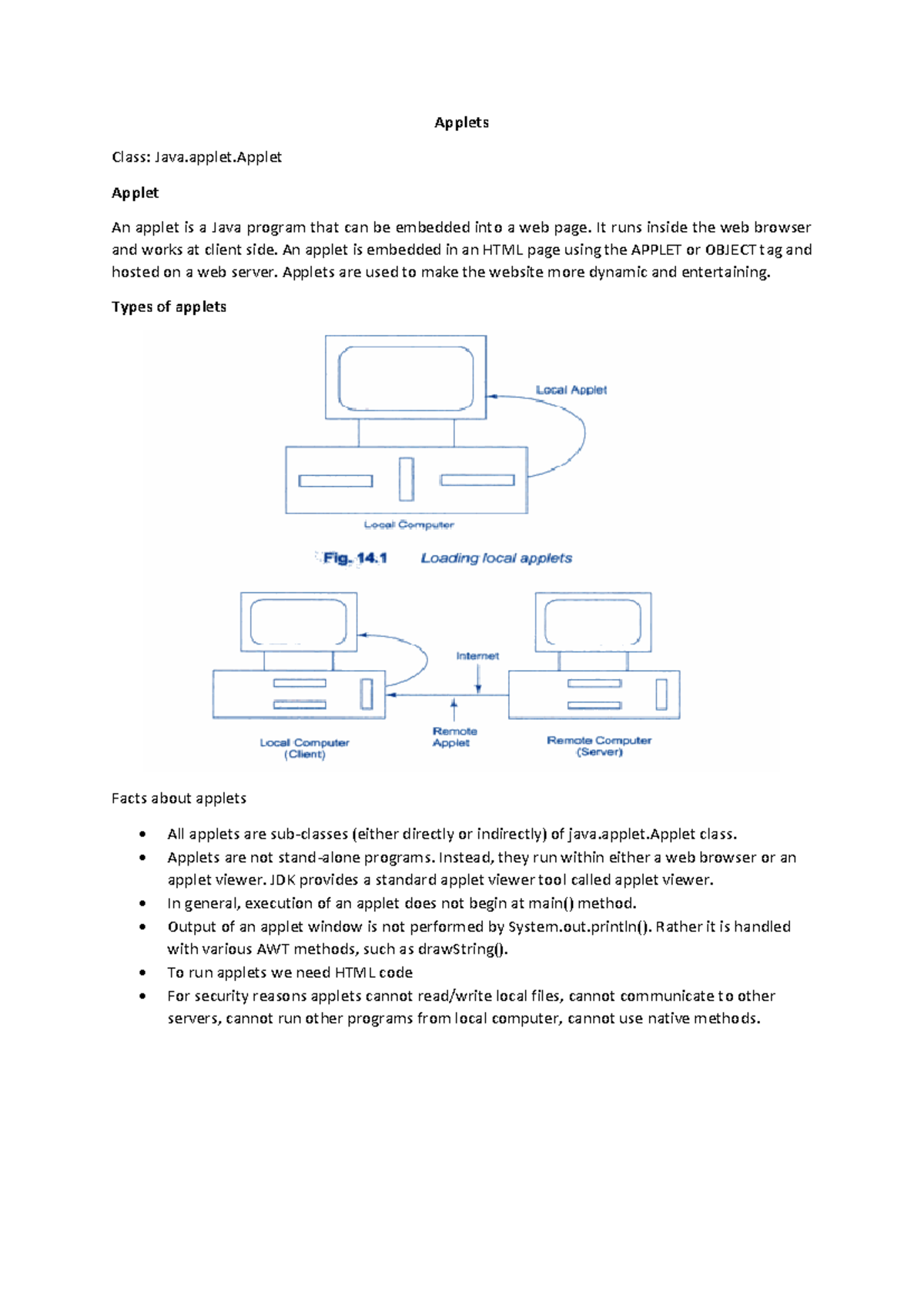 Applets This Notes Prepared For The Better Understanding Of Concepts In Java Applets Class