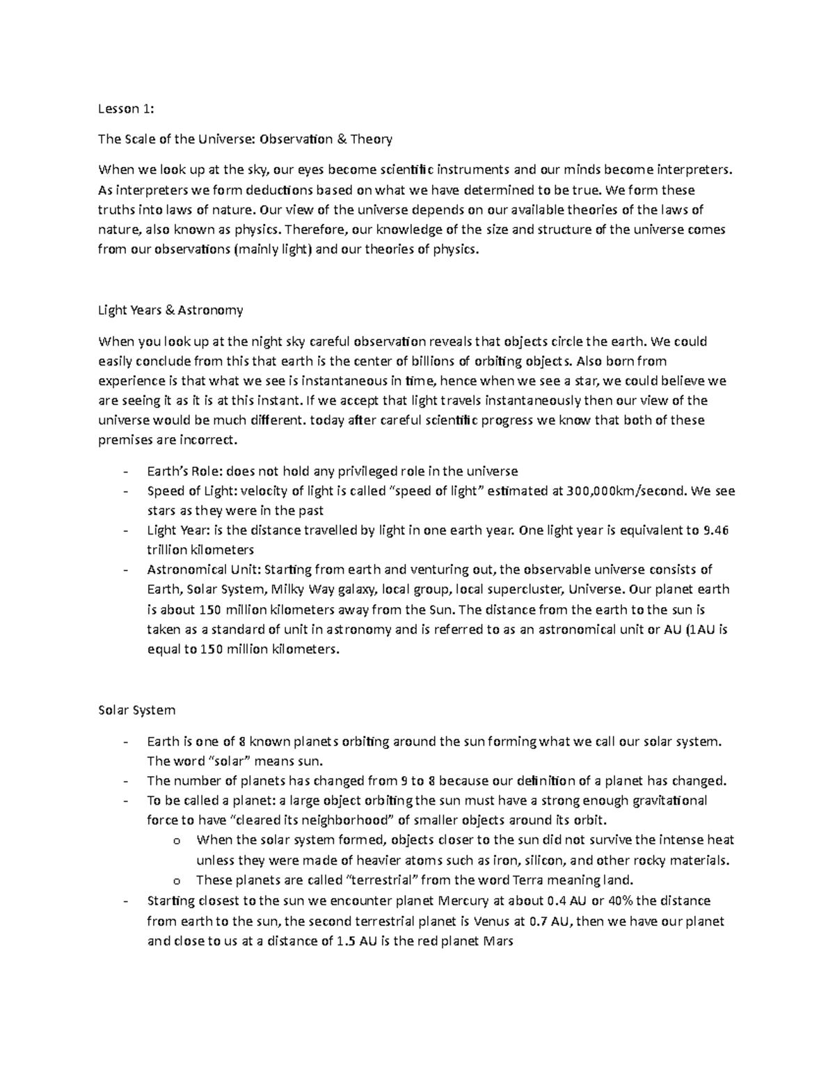 Lesson 1 , 2 Phil 284 - Lesson 1: The Scale of the Universe ...