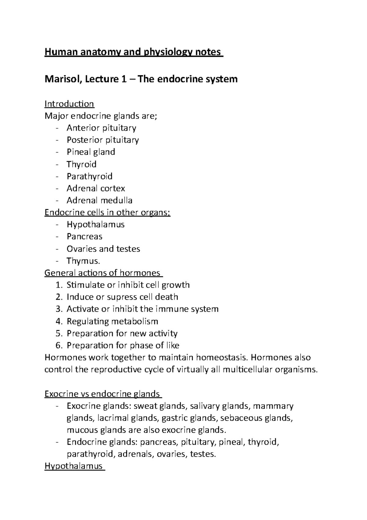 Human anatomy and physiology notes - Human anatomy and physiology notes ...