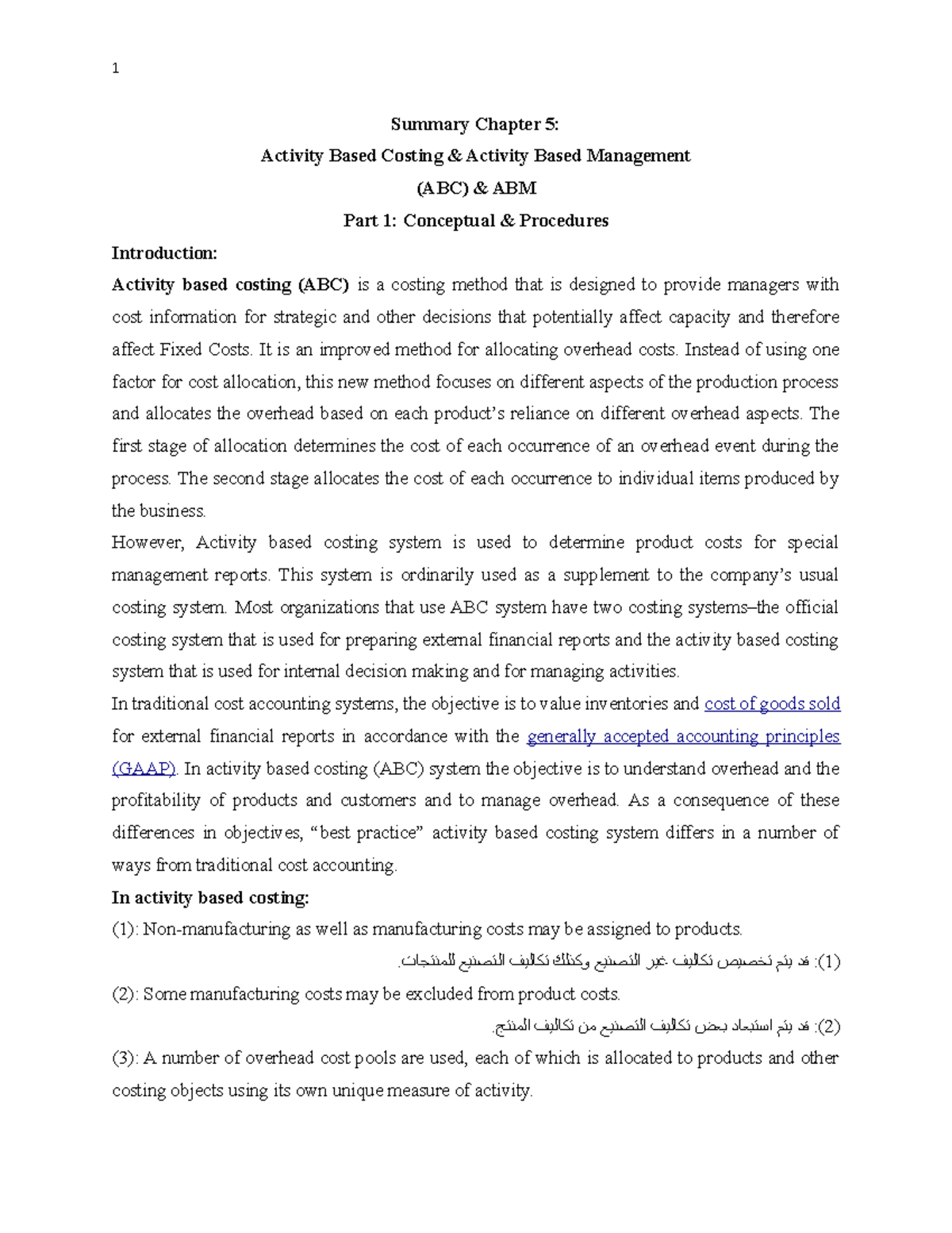 ABC Chapter 5 Part 1 - Summary Chapter 5: Activity Based Costing & Activity Based Management ...
